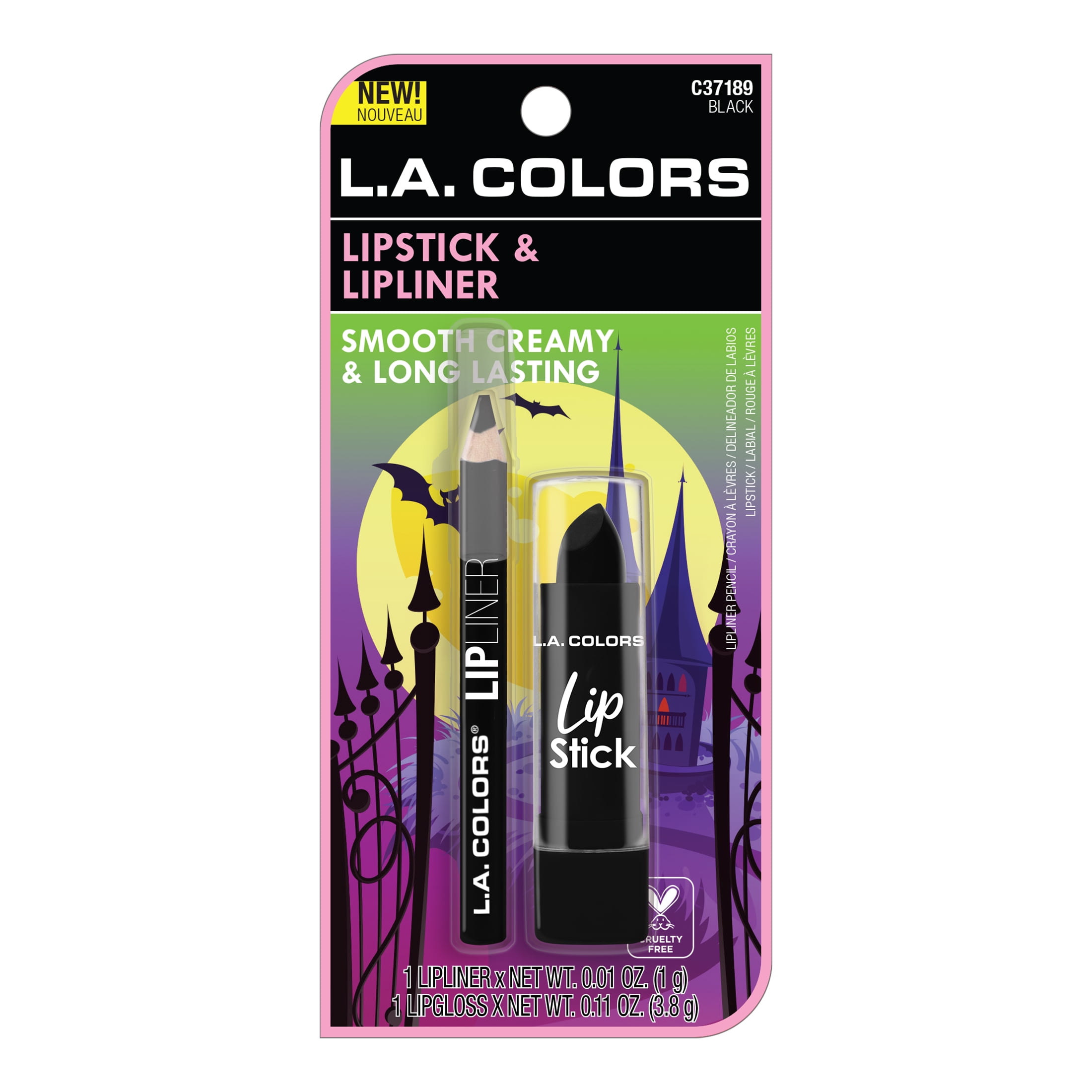 L.A. COLORS, Comb Lipliner & Lipstick, Black, 0.18 fl oz - Walmart.com