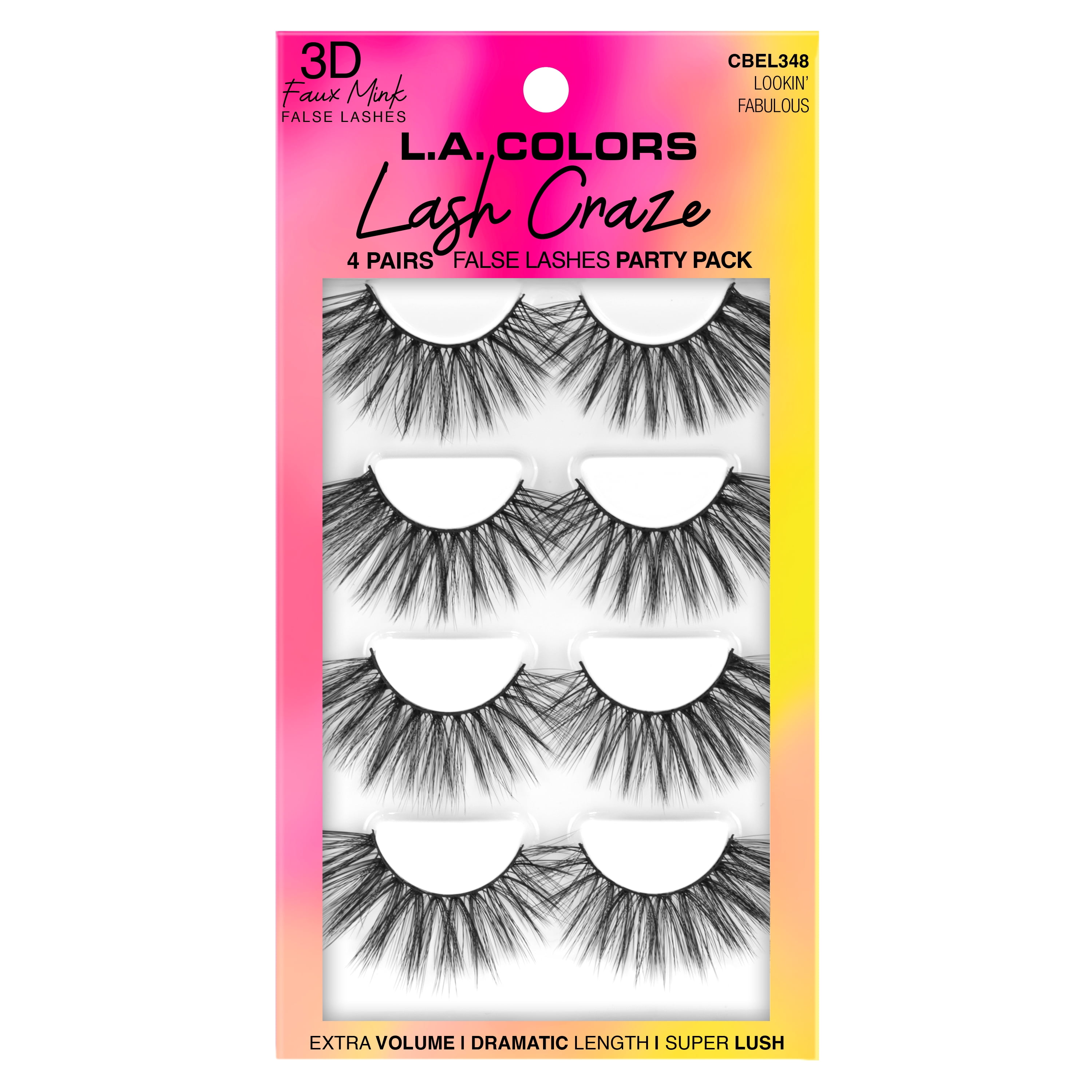 L.A. COLORS Eyelash, Lash Craze, Lookin' Fabulous, 4 pair - Walmart.com