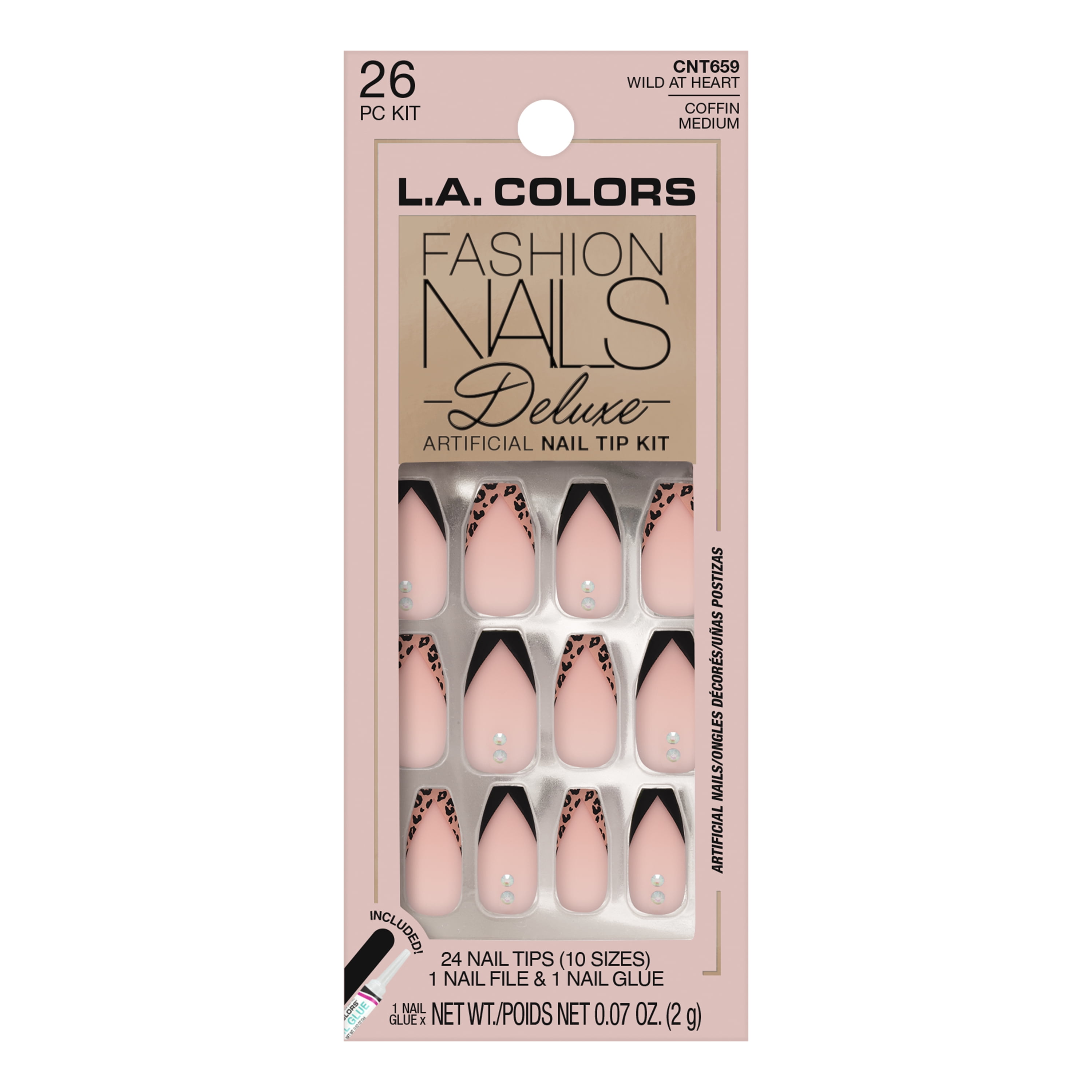 L.A. COLORS Fashion Nail Deluxe, Nail Tips, Wild at Heart, 24 Pieces ...