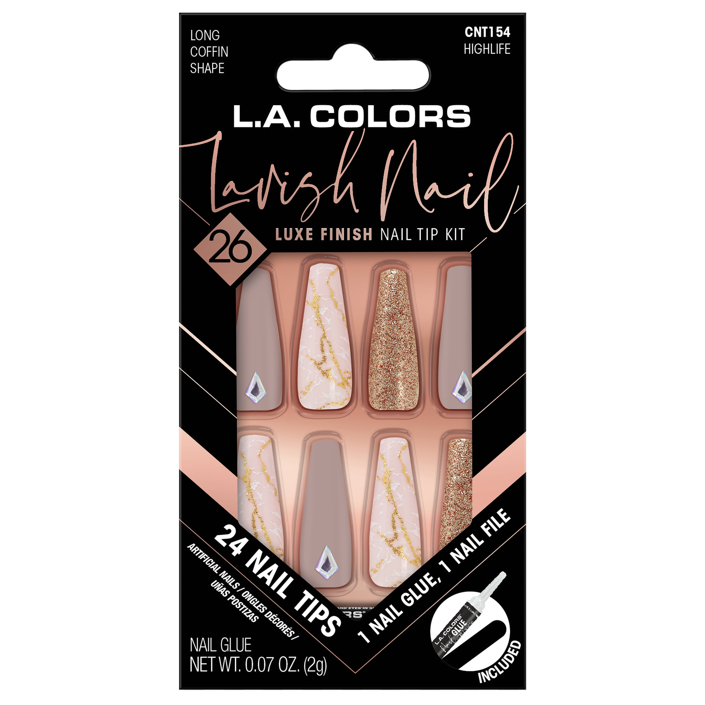 L.A. COLORS Lavish Nail Tips, Luxe Finish, Highlife, 26 Pieces ...