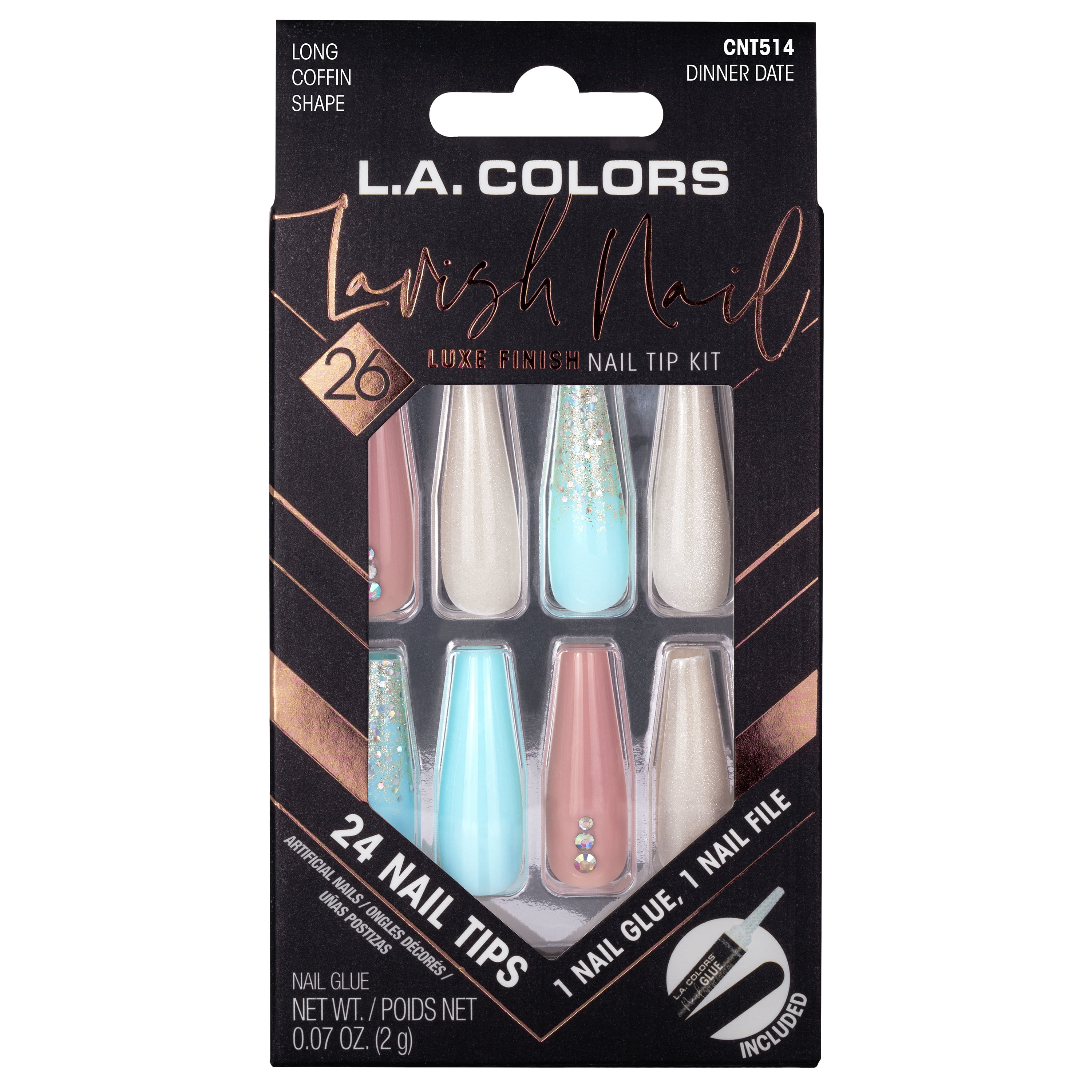 L.A. COLORS Lavish Nail, Nail Tips, Dinner Date, 24 Pieces - Walmart.com