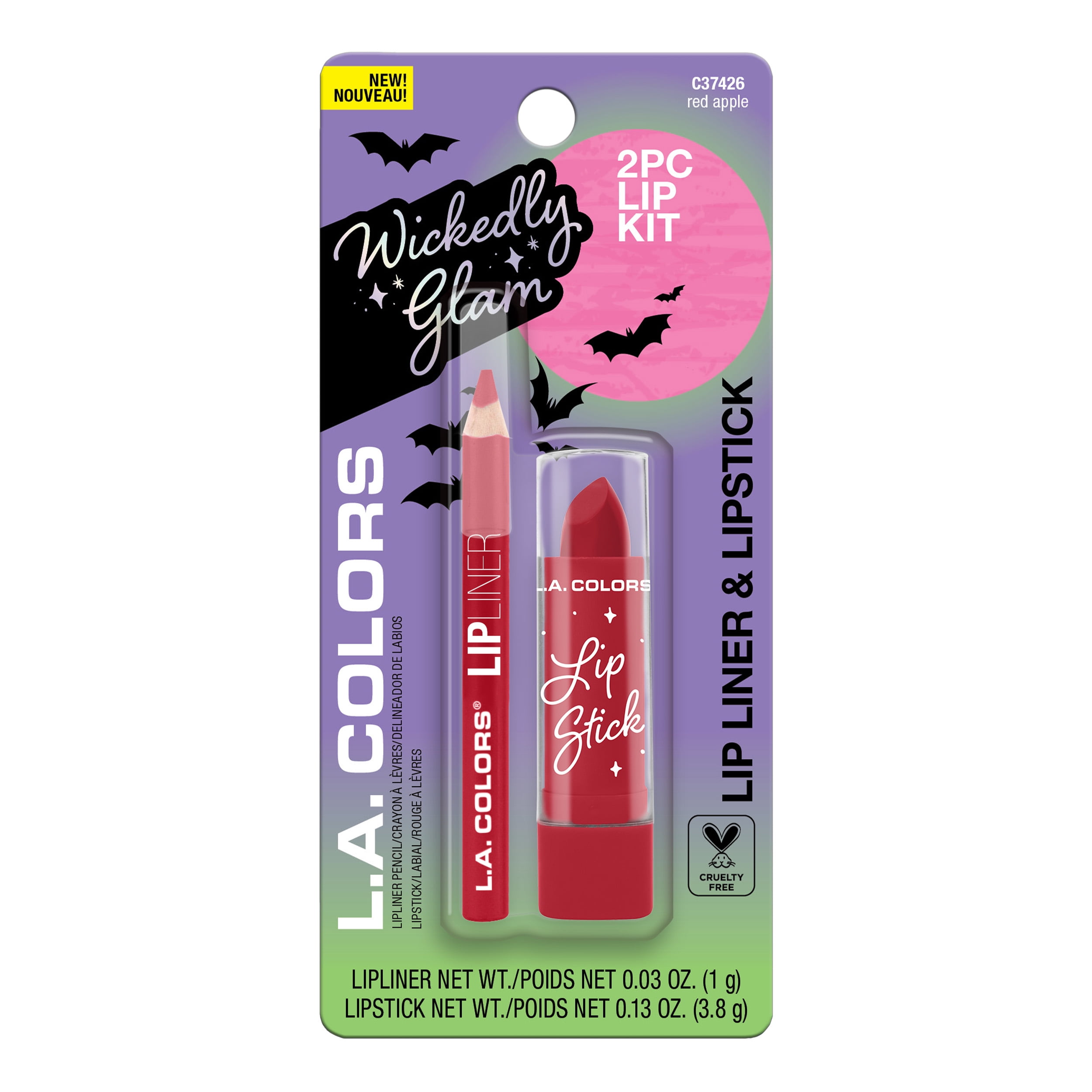 L.A. COLORS WICKED GLOW, LONG LASTING, RED APPLE, LIPSTICK + LIP LINER ...