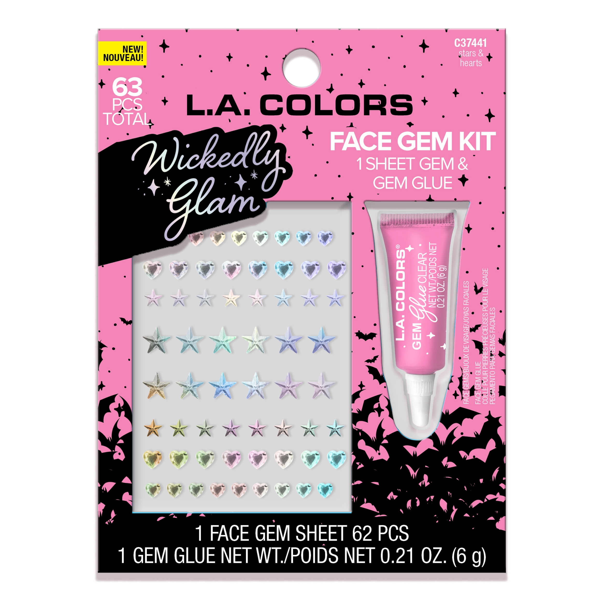 L.A. COLORS Wickedly Glam, Face Gem Kit, 1 Sheet Gem & Gem Glue, Stars ...