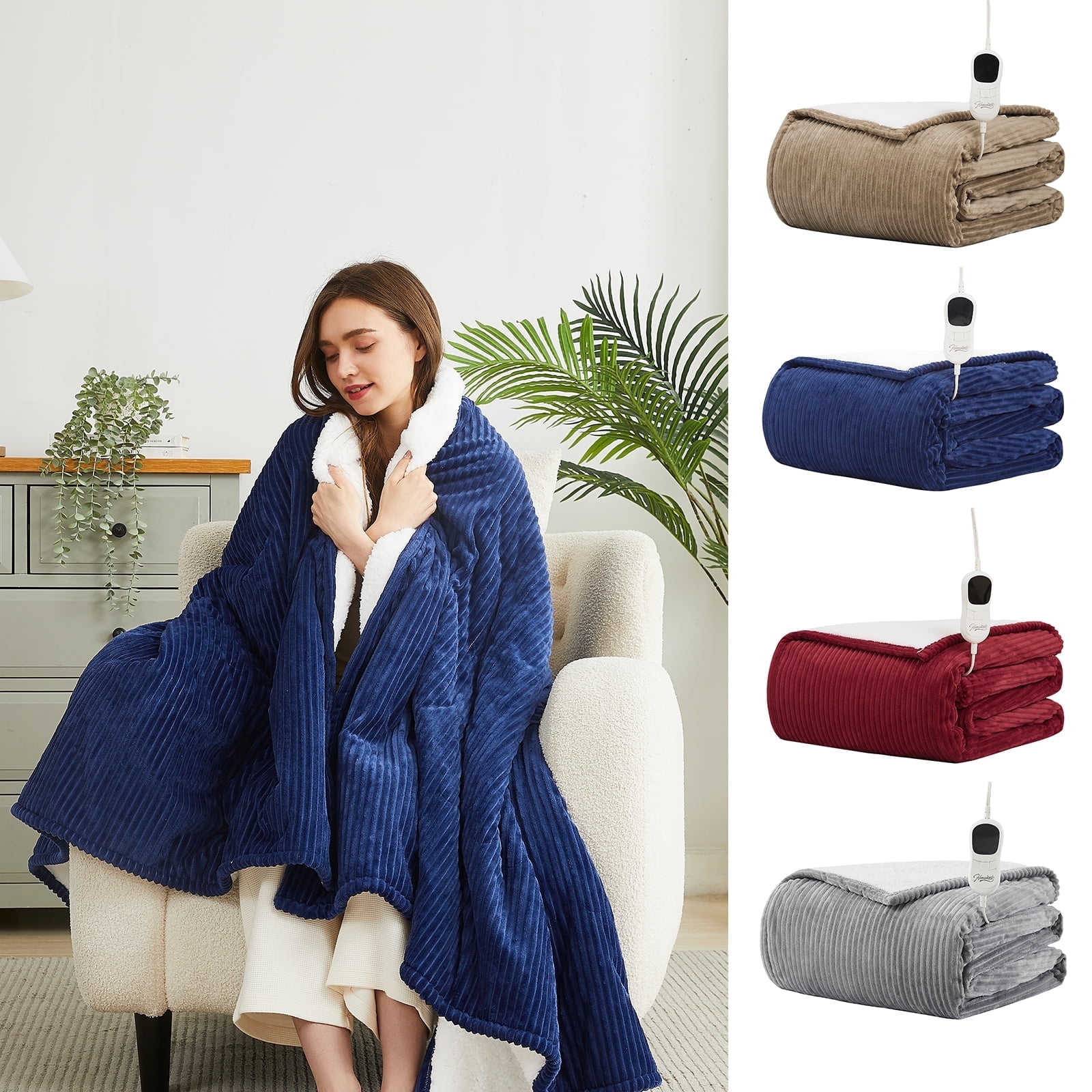 L'AGRATY Electric Heated Throw Blanket, Flannel & Sherpa Cozy Soft ...