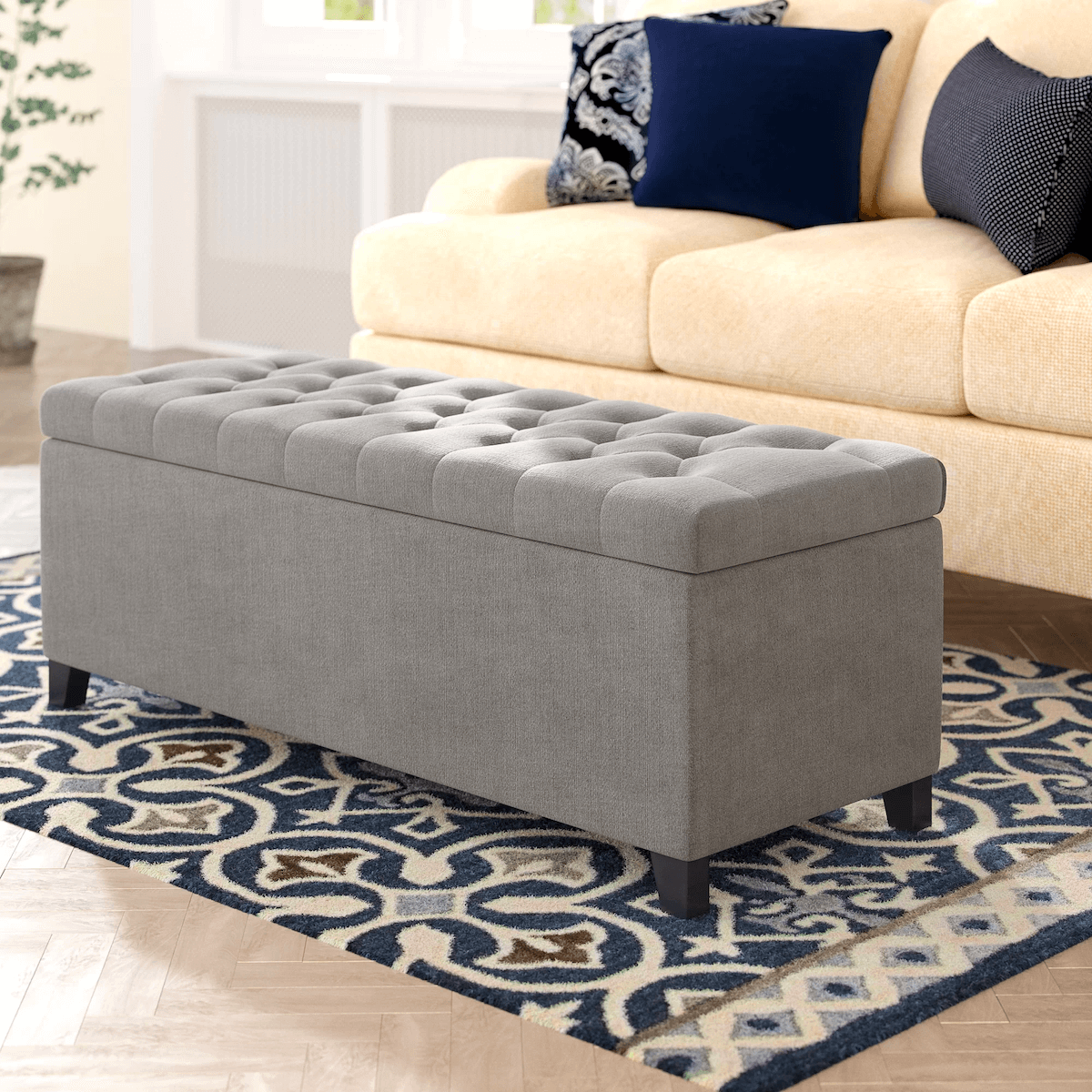63 Long Storage Bench Button Tufted Bed End Storage Bench With Rolled