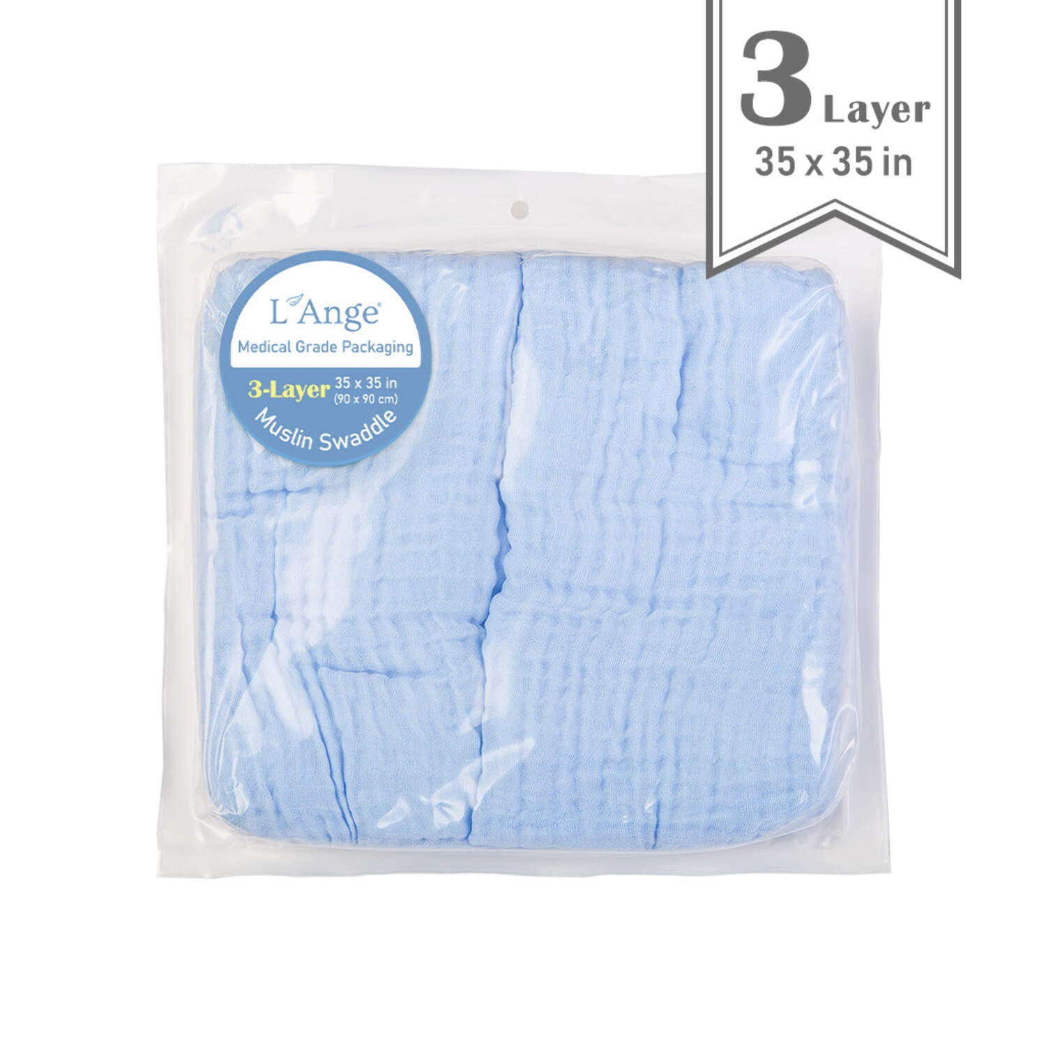 L’Ange Baby-Swaddles Pack of 2-35 x 35 Inches, 3 Layer, Blue, Cotton ...