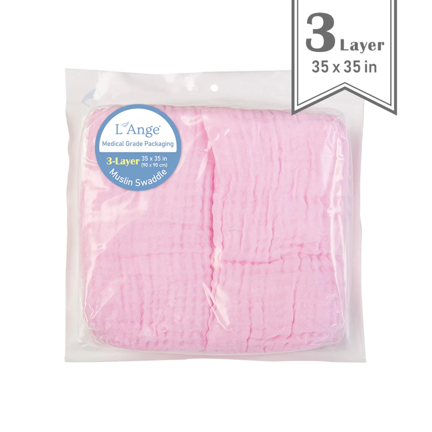 L’Ange Baby-Swaddles Pack of 2-35 x 35 Inches, 3 Layer, Pink, Cotton ...