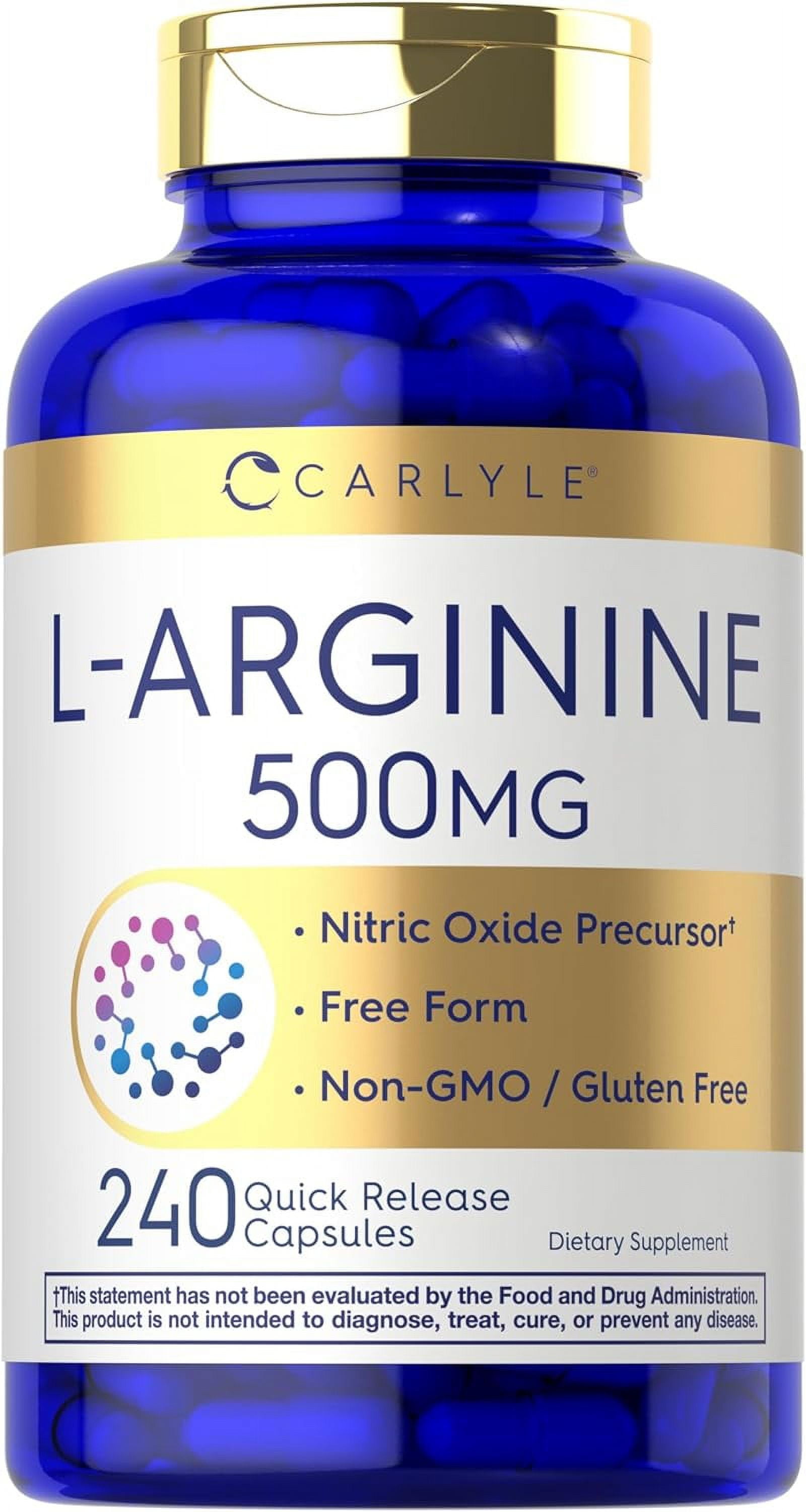 L-Arginine 500mg Capsules | 240 Count | Free Form | Non-GMO & Gluten ...