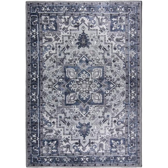 L'BAIET L'Baiet Lyla Blue Traditional Washable 8 ft. x 10 ft. Area Rug ...