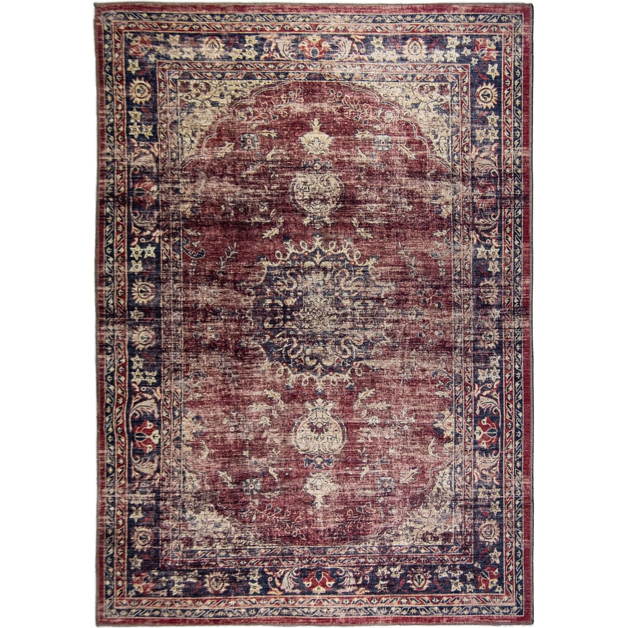 L'Baiet Angeline Red Distressed Washable 8 ft. x 10 ft. Fabric Area Rug ...