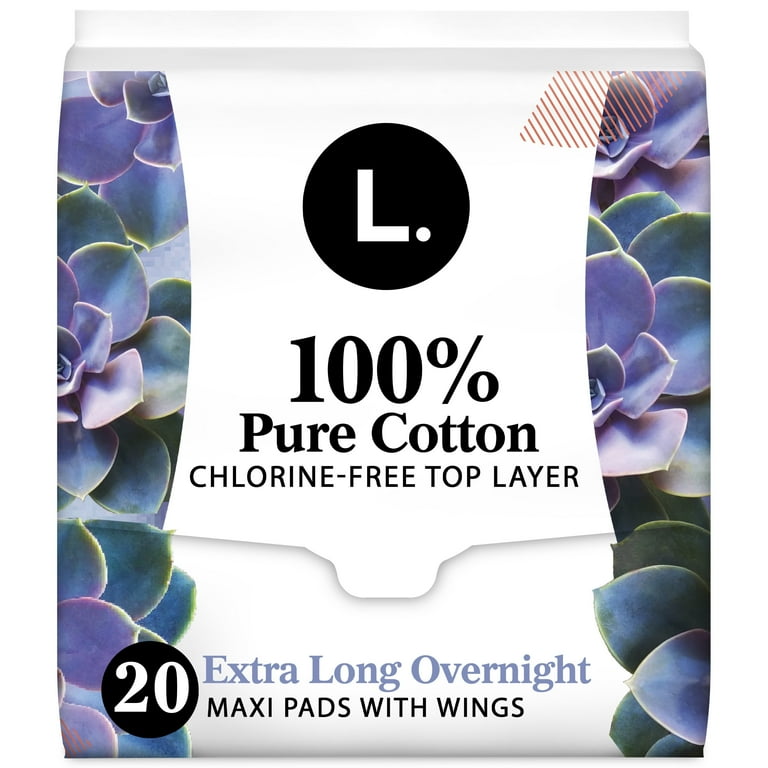 L. Chlorine Free Maxi Extra Long Overnight Pads with Wings 20 Count