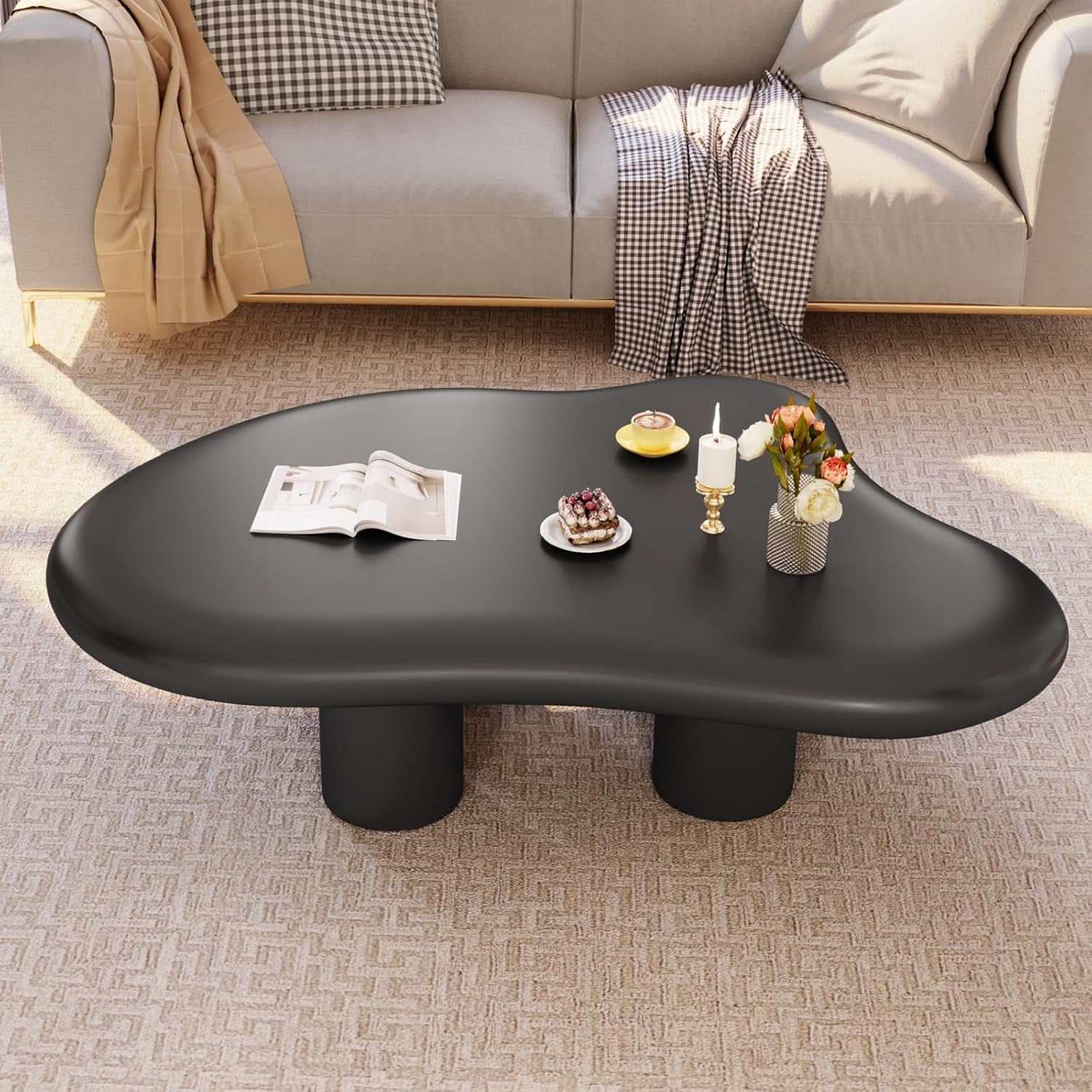 L Cloud with 4 Legs Coffee Table for Living Room,Modern End Table,Cream ...
