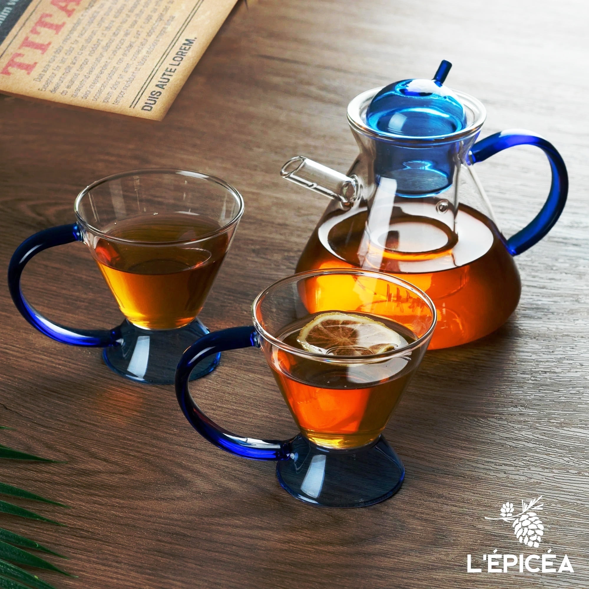 L'ÉPICÉA French-Design Glass Teapot Set with 2 Cups, 12-Hole Filter ...