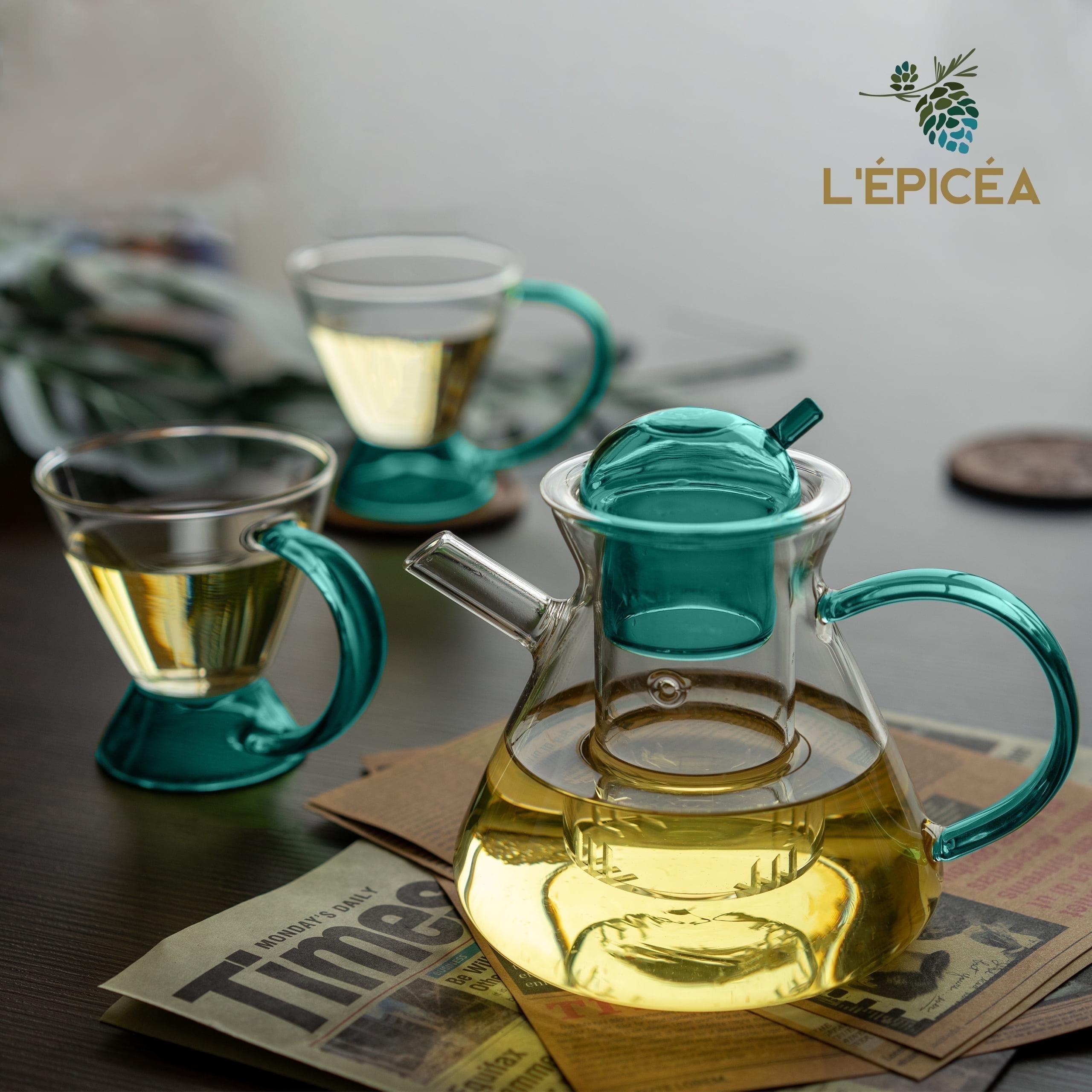 L'ÉPICÉA French-Design Glass Teapot Set with 2 Cups, 12-Hole Filter ...