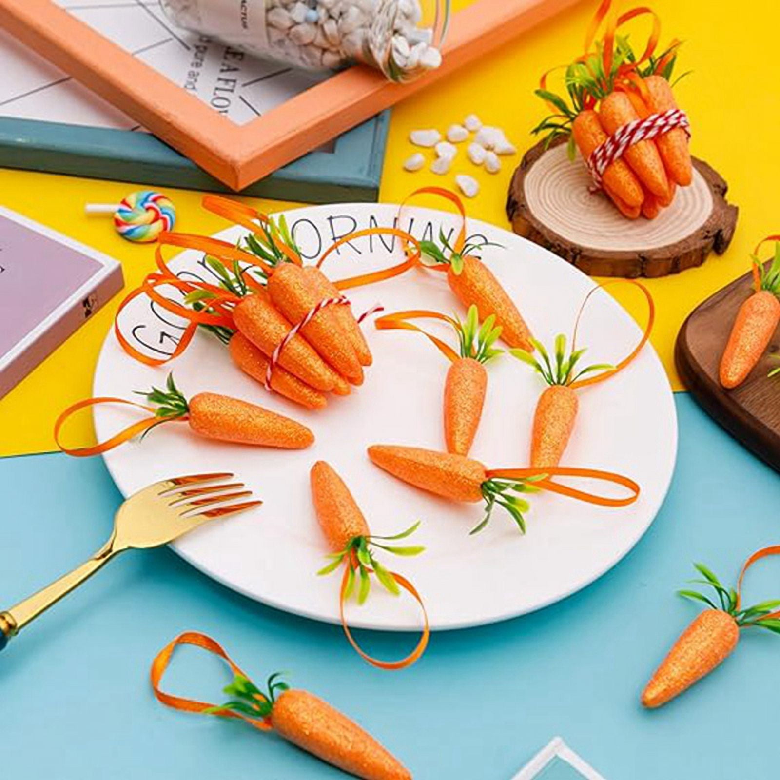 L-Easter Carrot Hanging Ornaments - 12Pcs Premium Foam Glitter ...