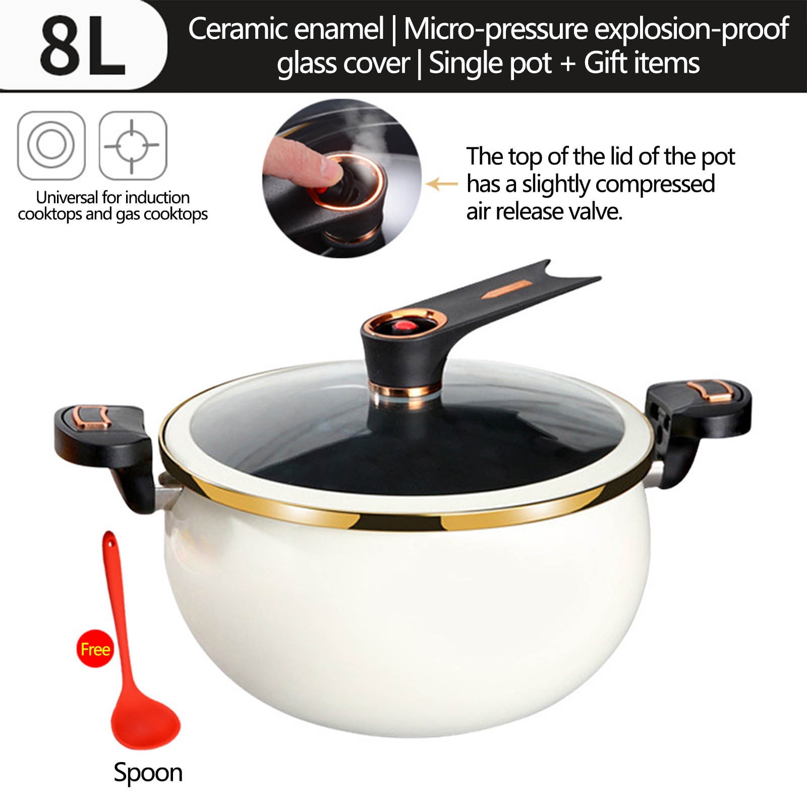 L Fast Heating Pressure Cooker, Stainless Steel Lock Handles, Non-Stick ...