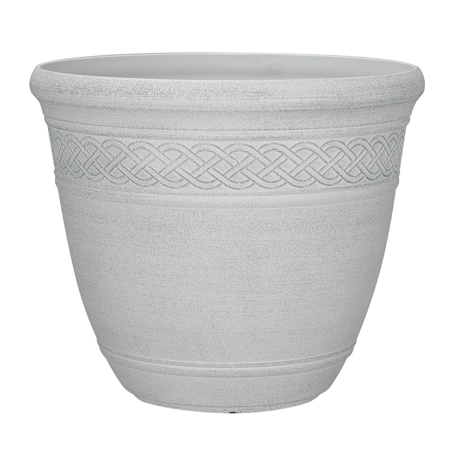 L&G Solutions 7028313 14 x 16 in. Polyresin Stone Planter, White ...