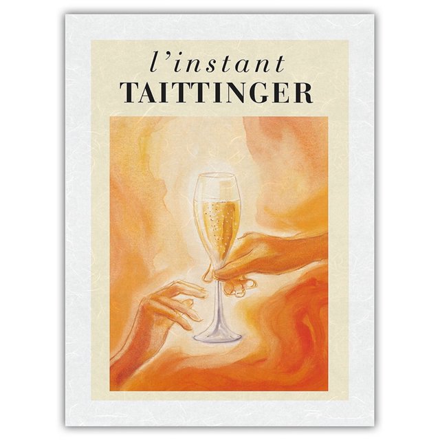 L’Instant Taittinger (The Taittinger Moment) - Champagne Glass - Vintage Advertising Poster c ...