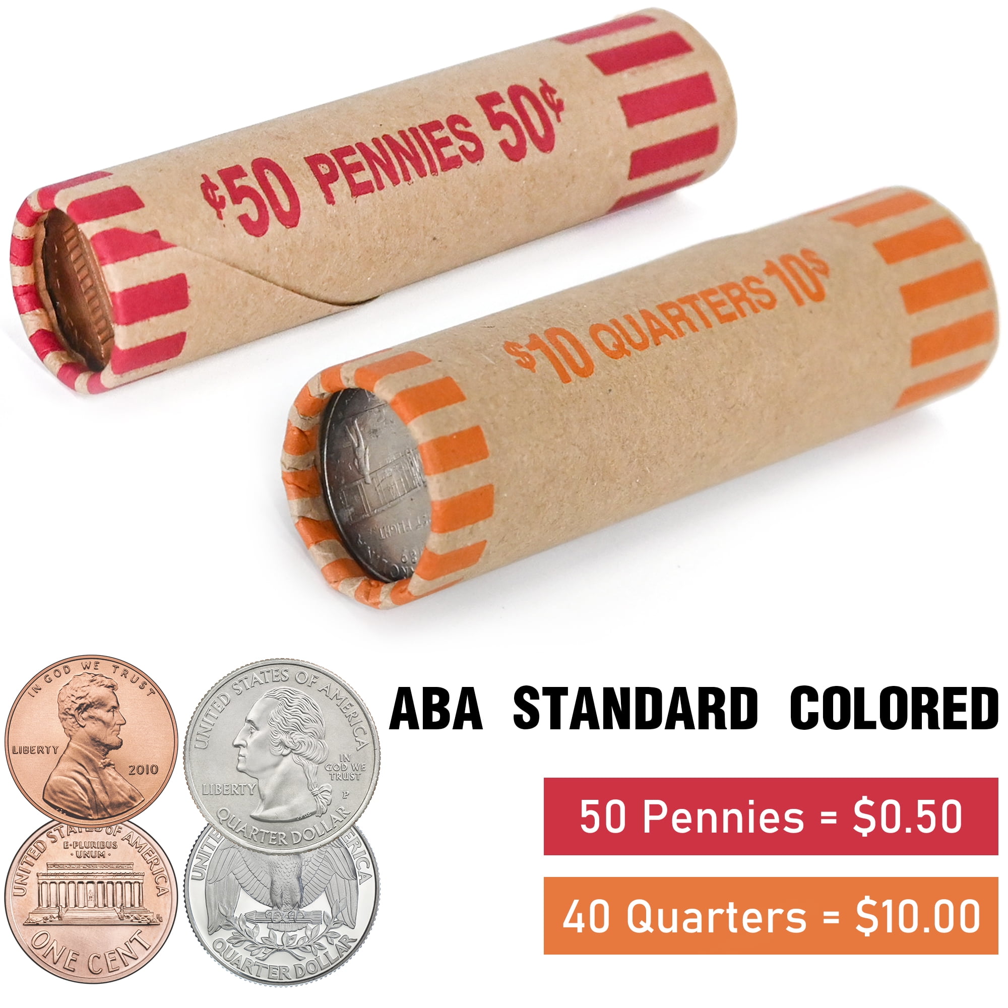 L LIKED 144 Assorted Preformed Coin Wrappers Roll - 72 Pennies & 72 ...