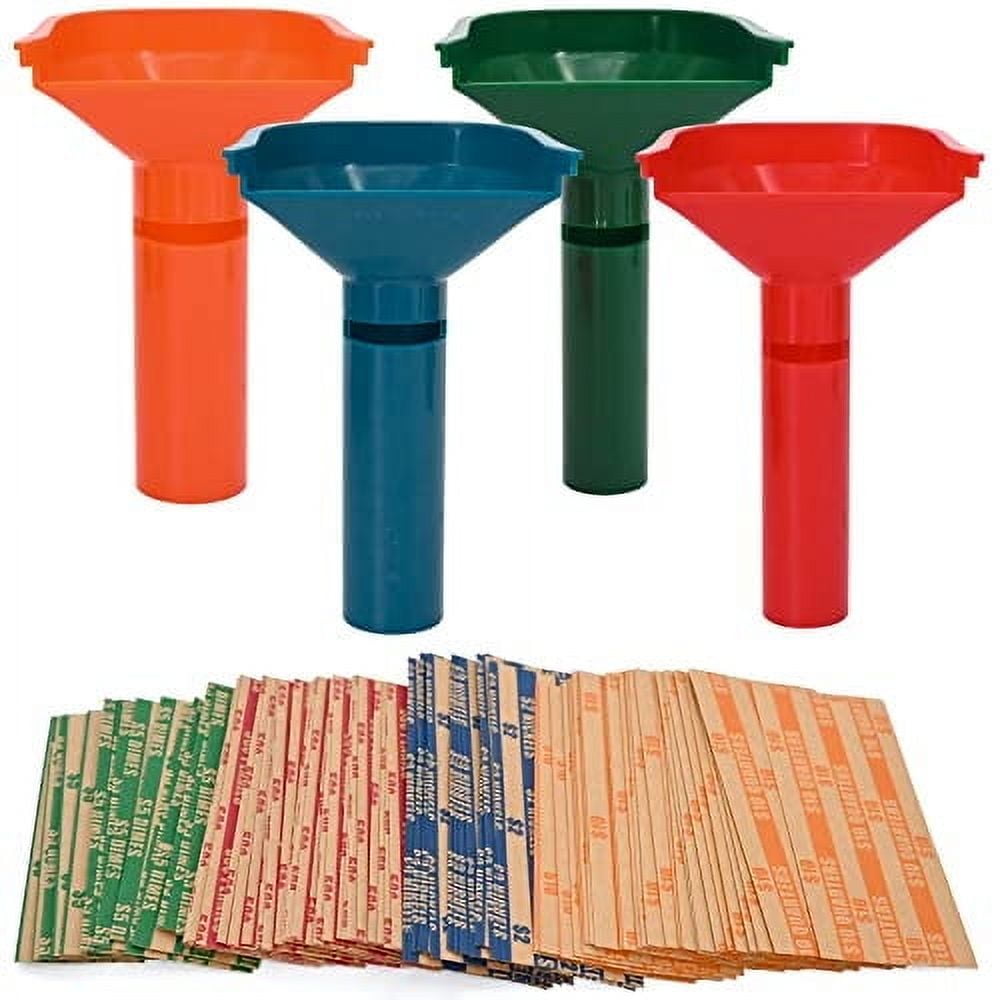 L LIKED 150 Assorted Flat Striped Coin Wrappers & 4 Coin Sorters Tubes ...
