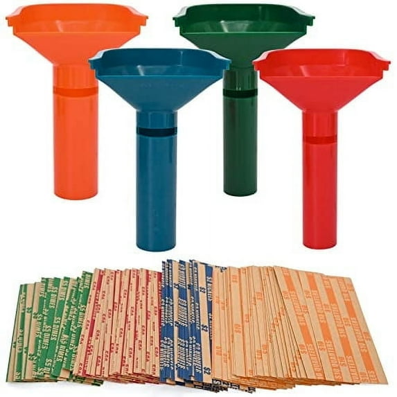 L LIKED 150 Assorted Flat Striped Coin Wrappers & 4 Coin Sorters Tubes ...