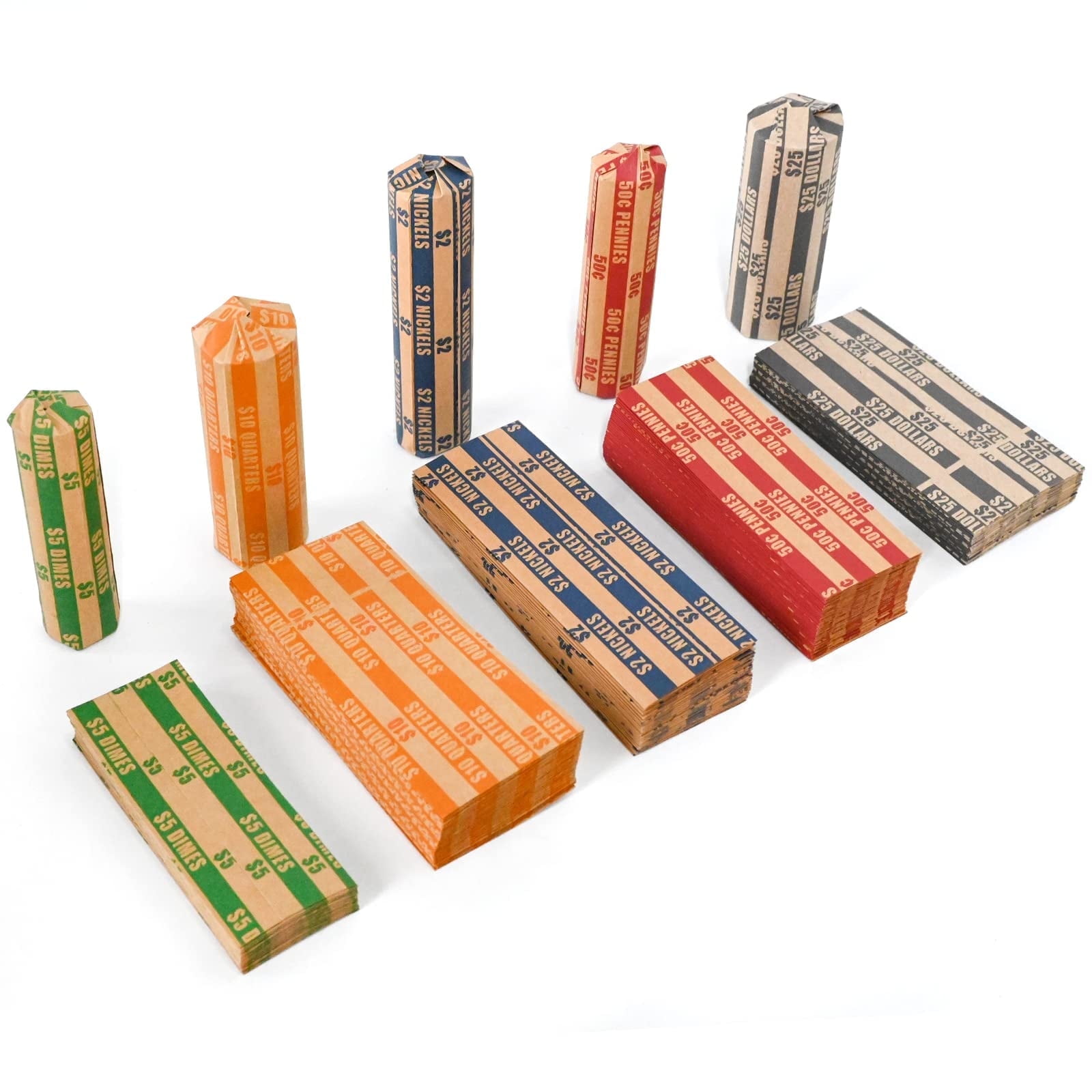 L LIKED 175 Assorted Bundle Flat Striped Coin Wrappers (Penny, Nickel ...