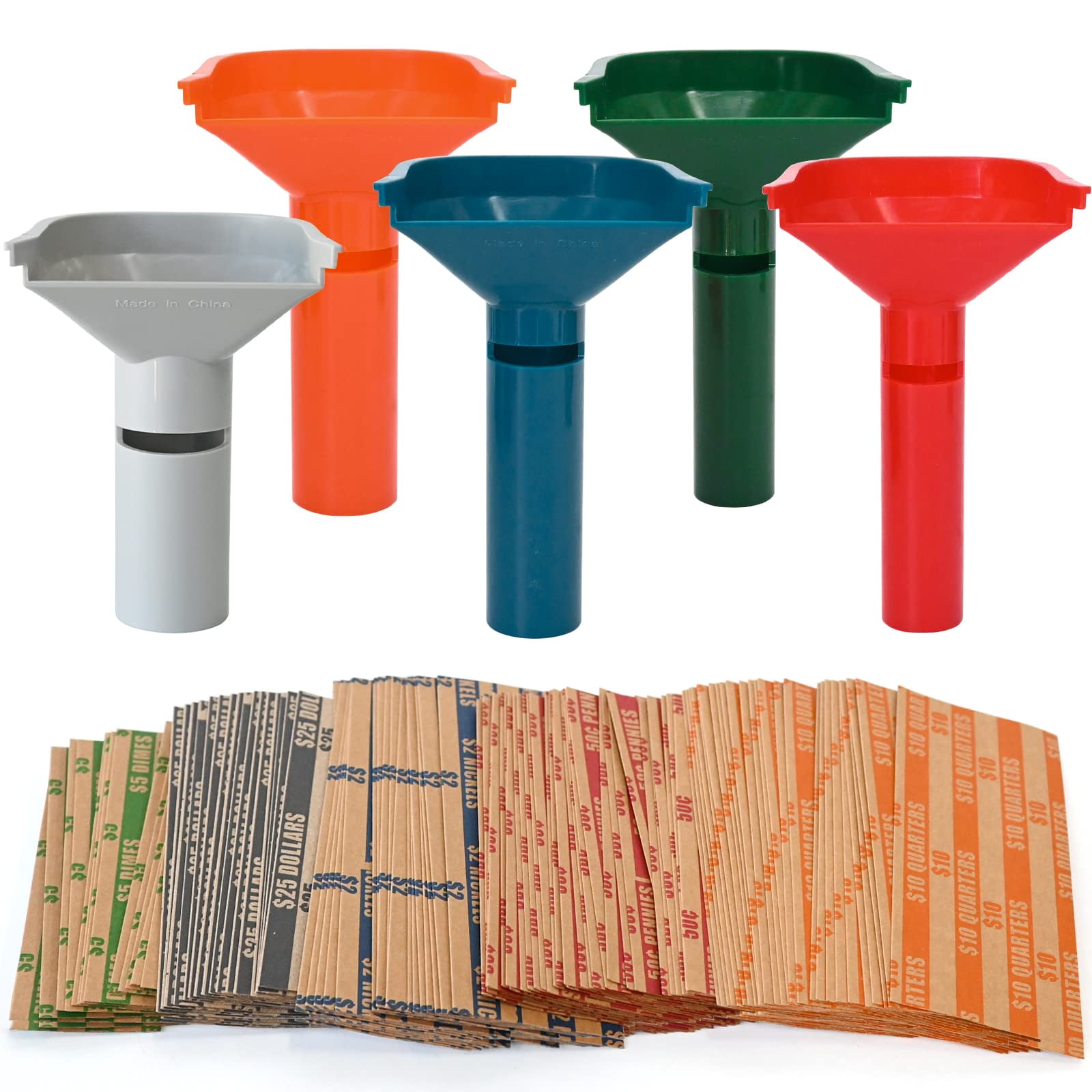 L LIKED 175 Assorted Coin Wrappers, Flat Striped Sleeves, 5 Color-Coded ...
