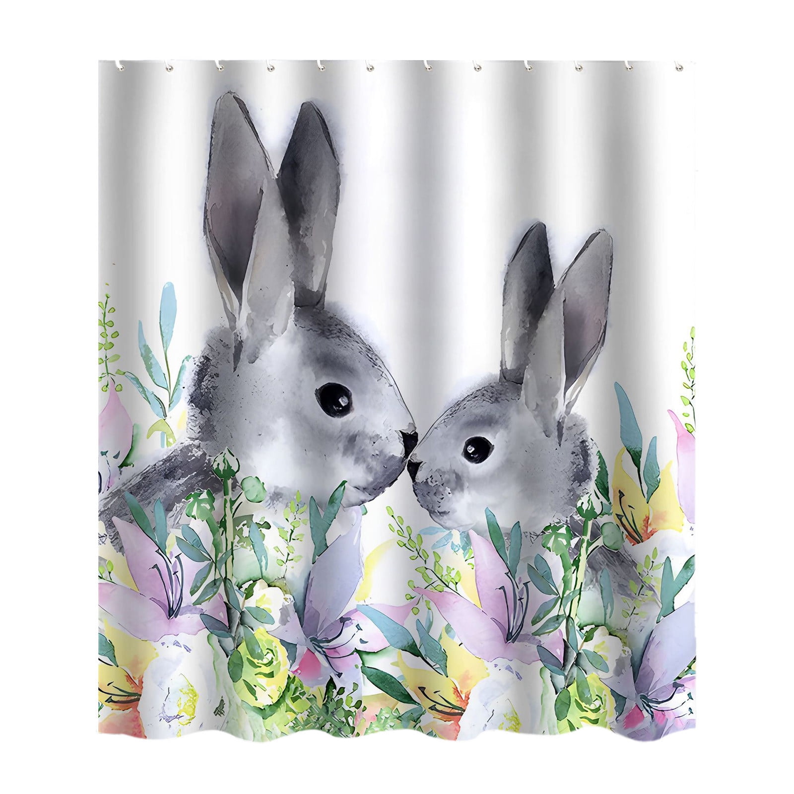L Large Digital Print Fabric Shower Curtain Easter Bunny Theme Bathroom ...