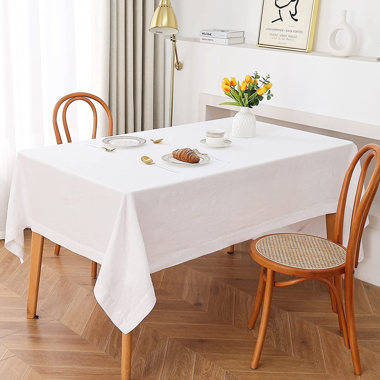 L Linen World 100% European Linen Tablecloth,60x90Inch Natural Flax ...