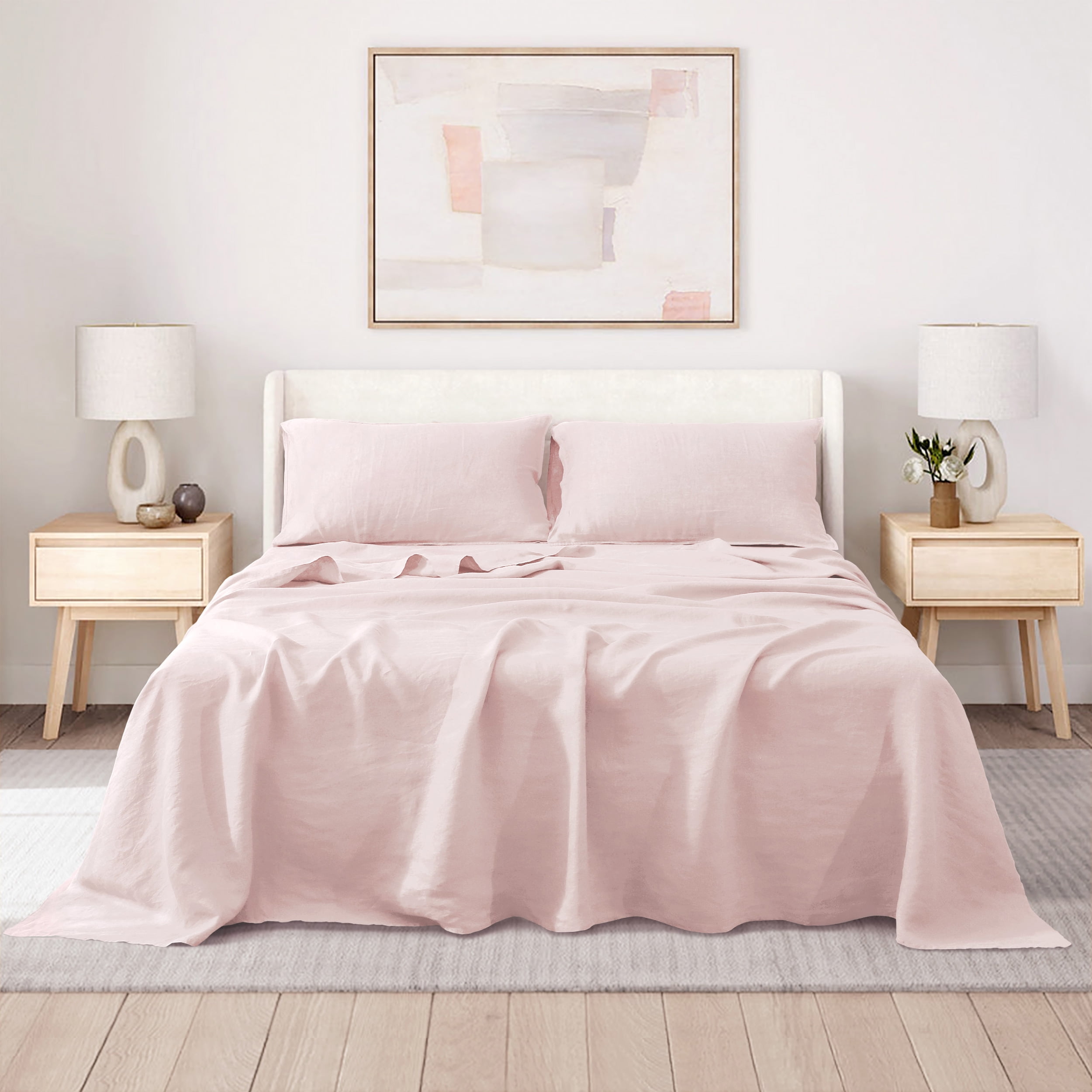 L Linen World 100% Linen Sheets Set King Size,French Linen from Normandy Bed Sheets Natural Flax ...