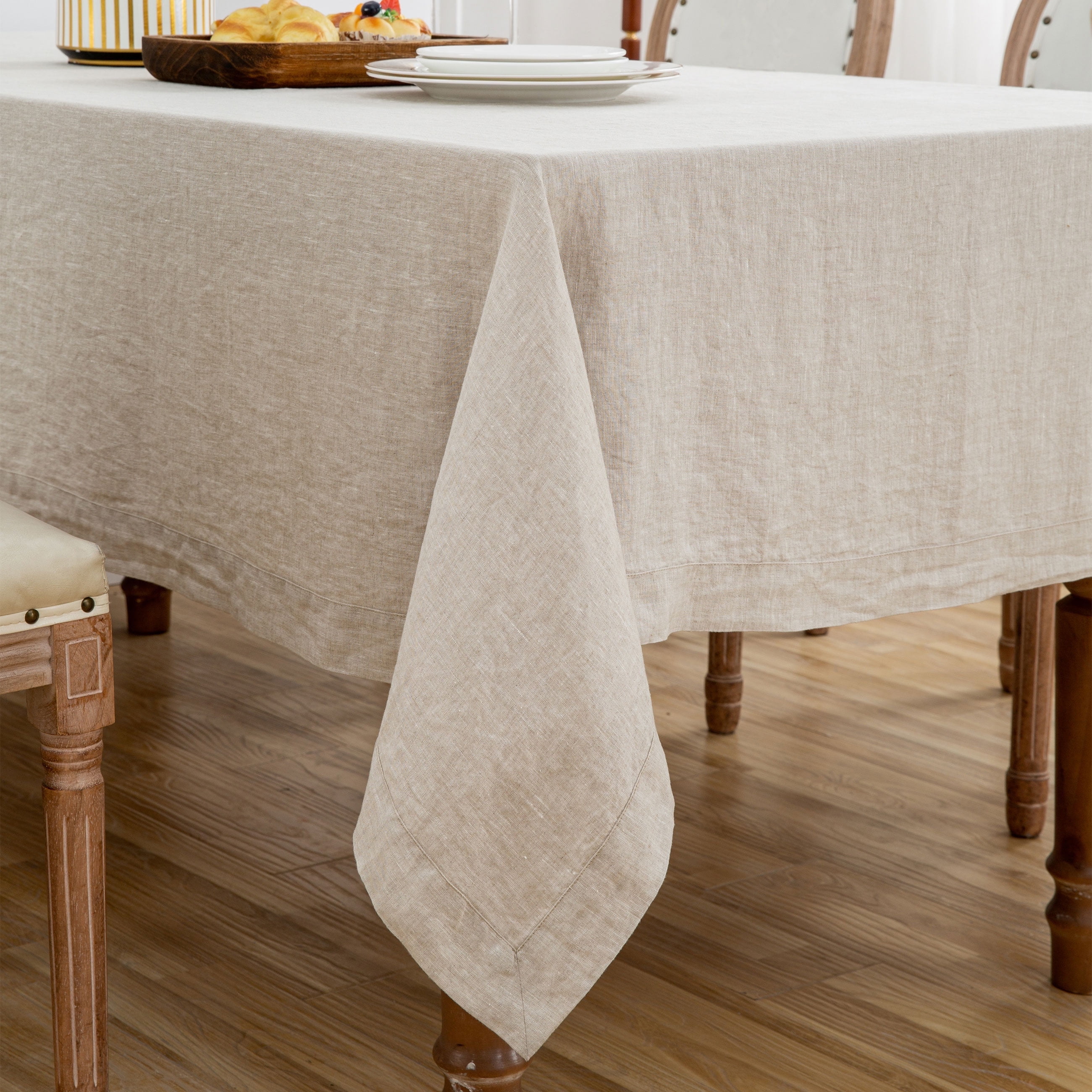 L Linen World 100% Linen Tablecloth,90x132 Inch Natural French Flax ...