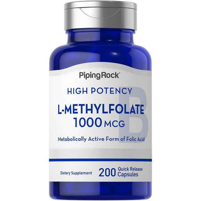 Piping Rock L-Methylfolate 1000 mcg, 200 Capsules, Non-GMO, Gluten Free ...