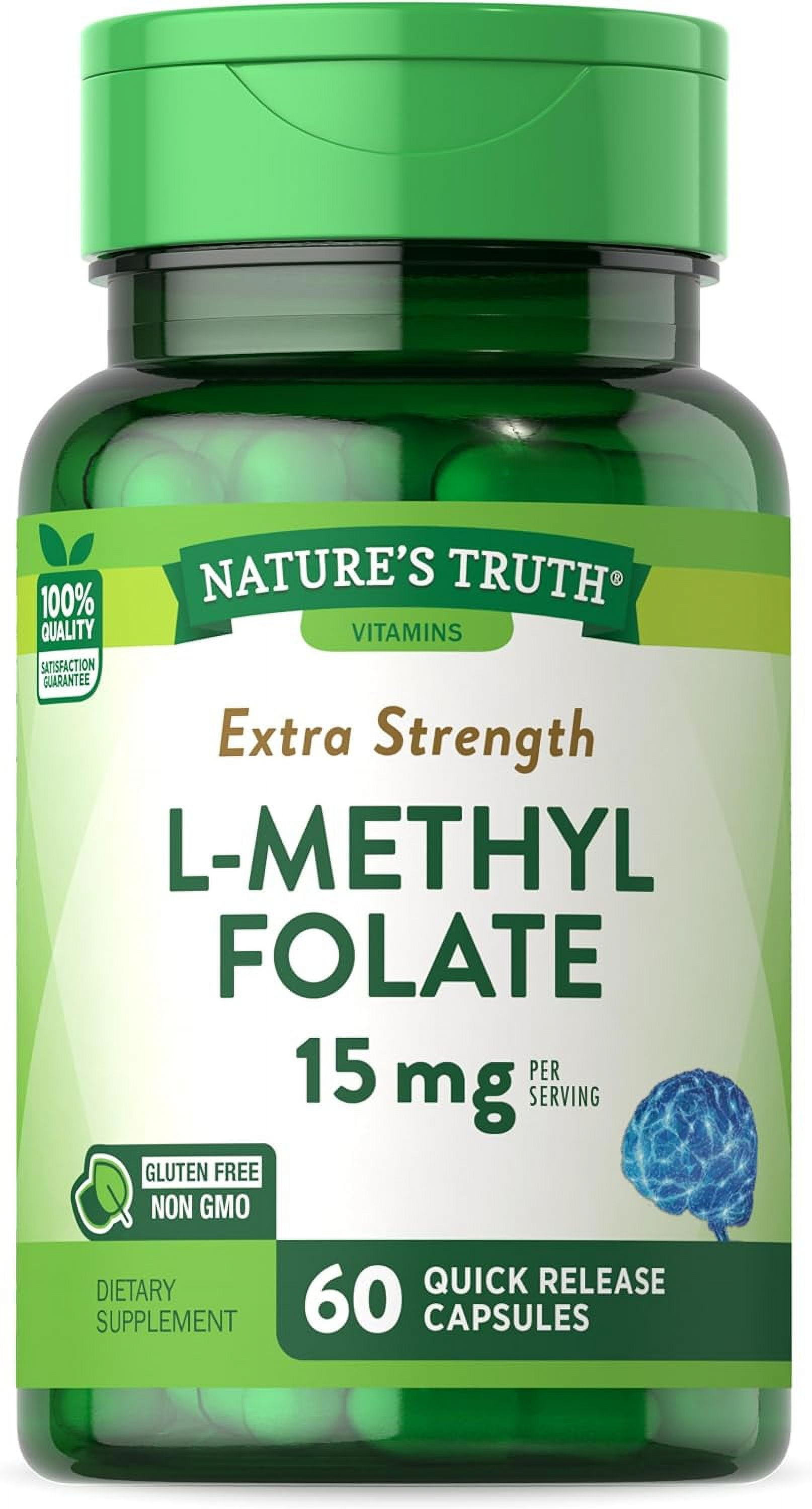 L Methylfolate 15mg | 60 Capsules | Extra Strength | by Natures Truth - Walmart.com