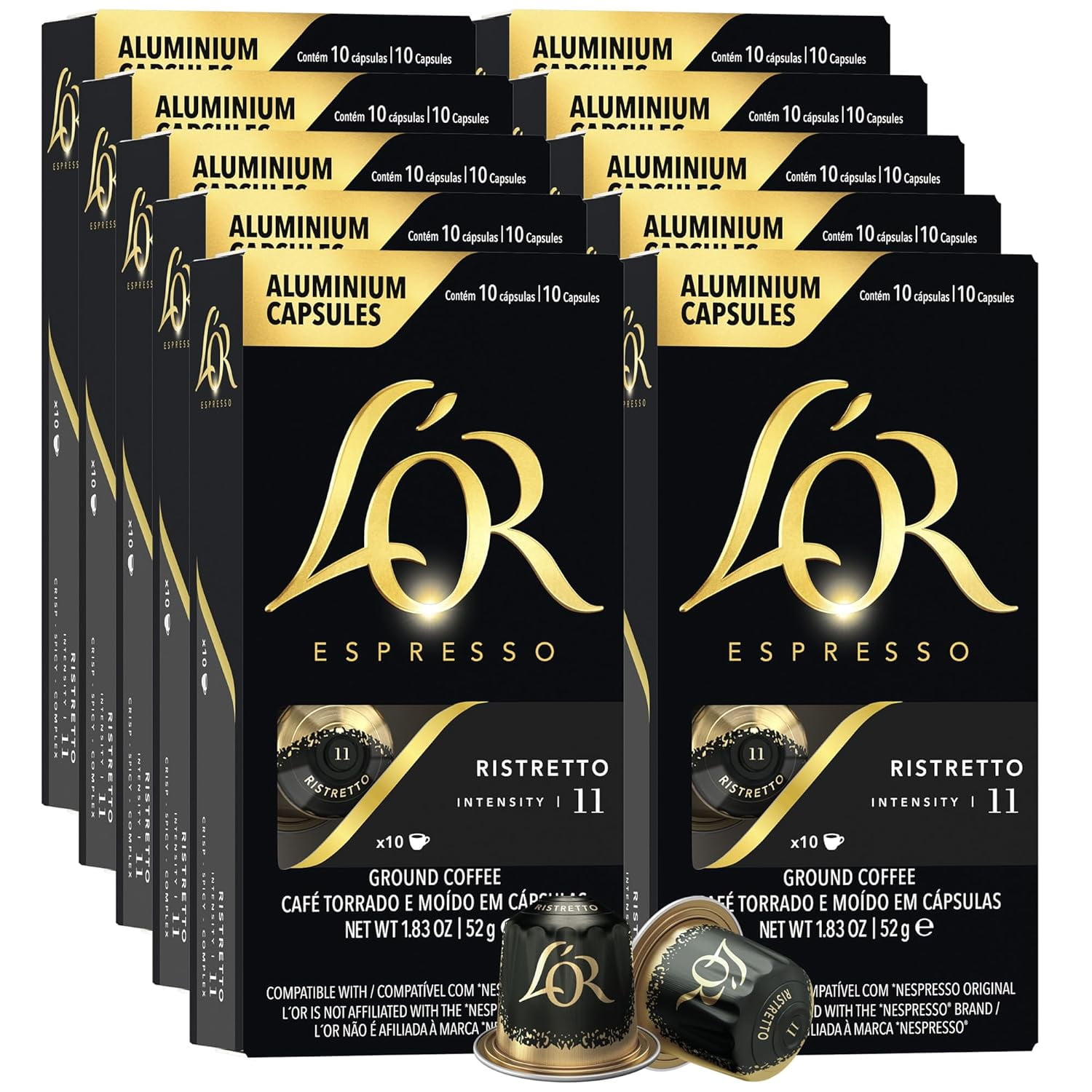 L'OR Espresso Capsules, 100 Count Ristretto, Single-Serve Aluminum ...