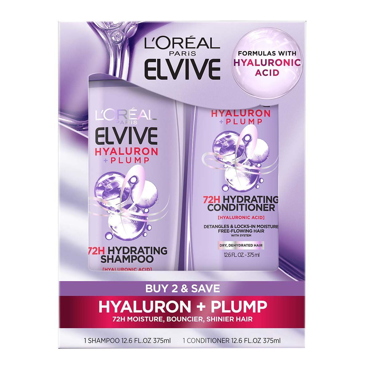 L'Oréal Paris Elvive Hyaluron + Plump Shampoo & Conditioner - 25.2 oz (Pack of 2) - Walmart.com