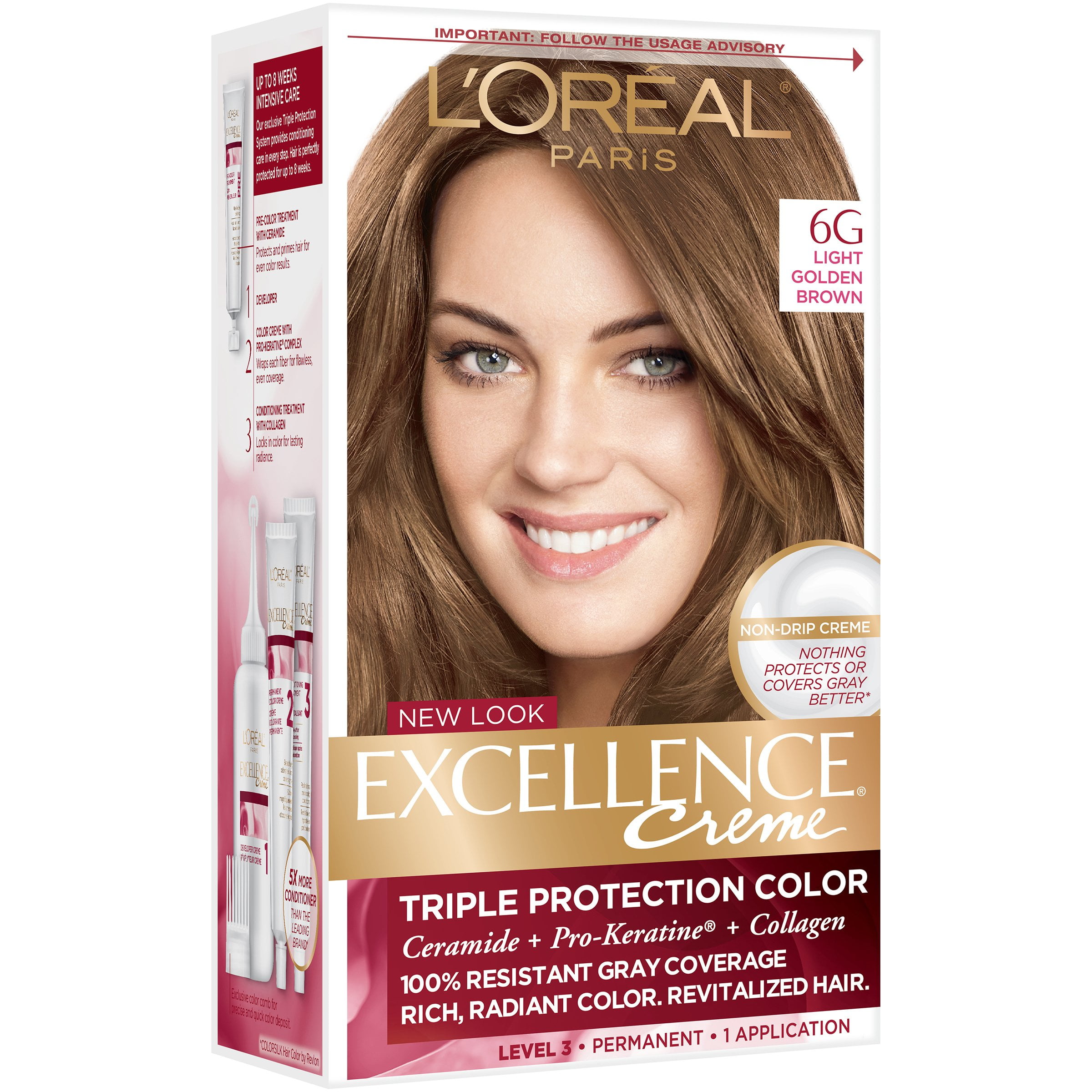 L'Oréal Paris Excellence Créme Permanent Hair Color, 6G Light Golden ...