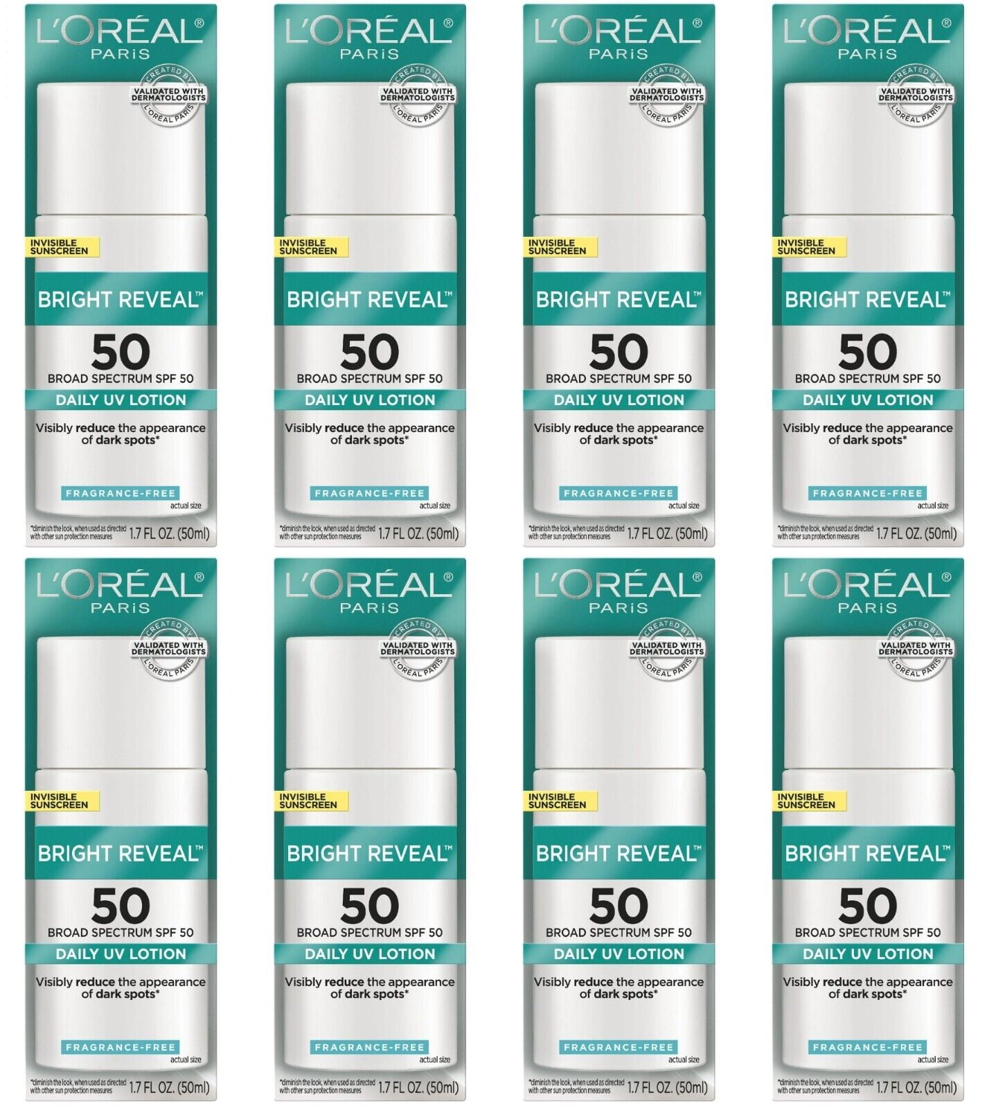 L'Oreal Bright Reveal Daily UV Lotion Broad Spectrum SPF 50- Pack of 8 ...