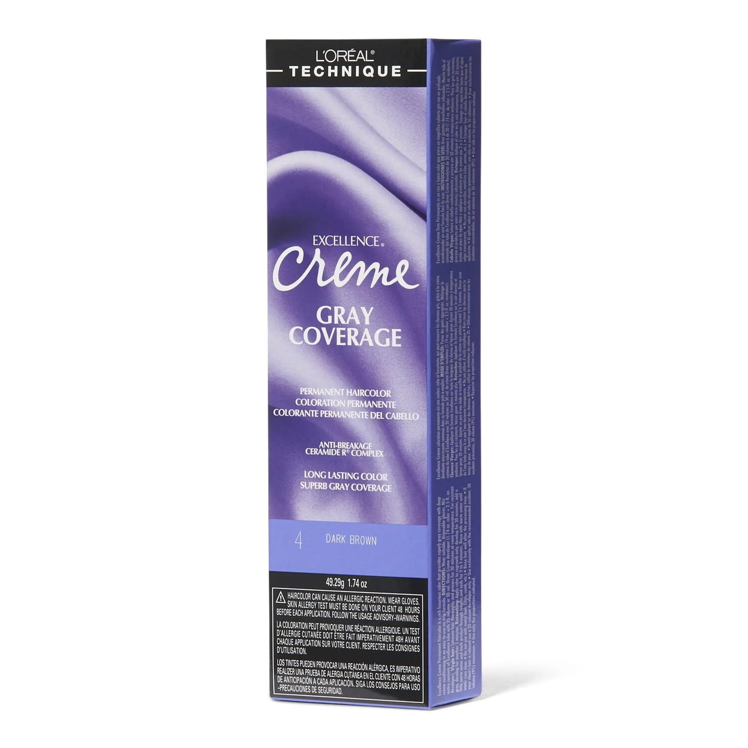 L'Oreal Excellence Permanent Hair Color, Dark Brown 4, 100% Gray ...