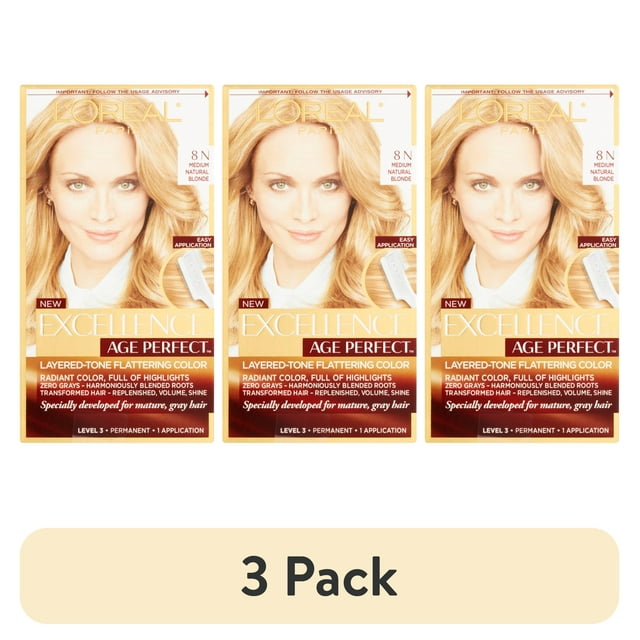 (3 pack) L'Oreal Paris Age Perfect Permanent Hair Color, 8N Medium ...