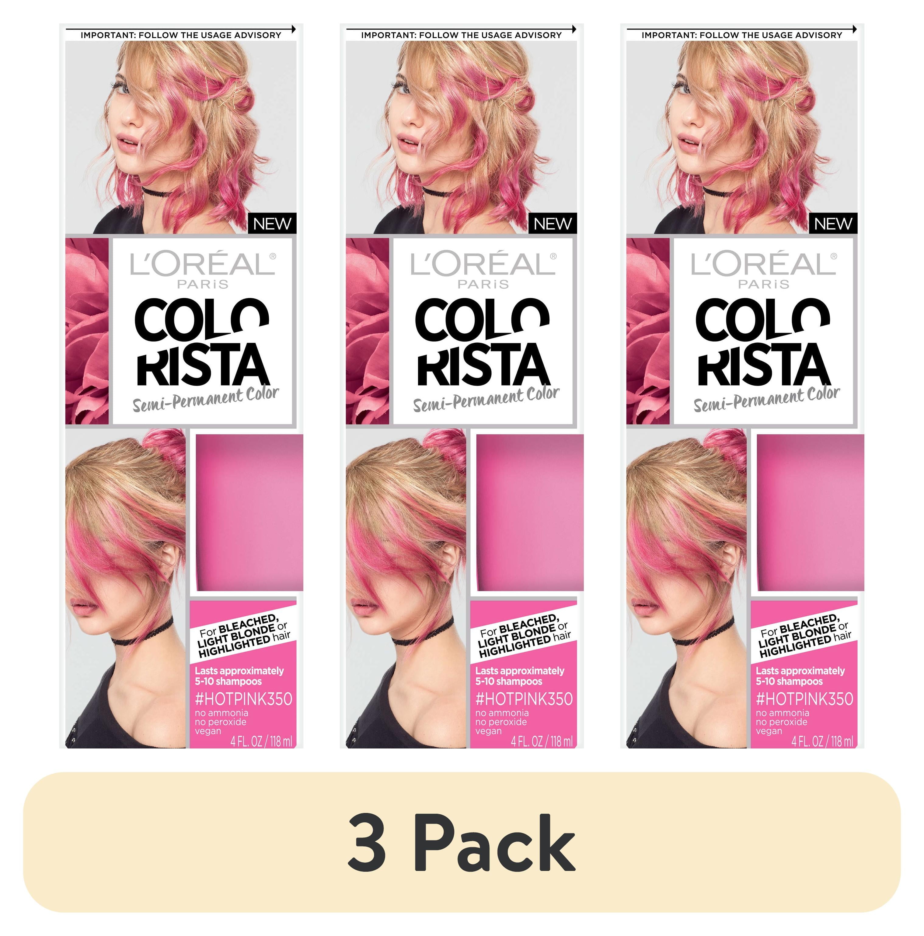 (3 pack) L'Oreal Paris Colorista Semi Permanent Hair Color, Hot Pink ...