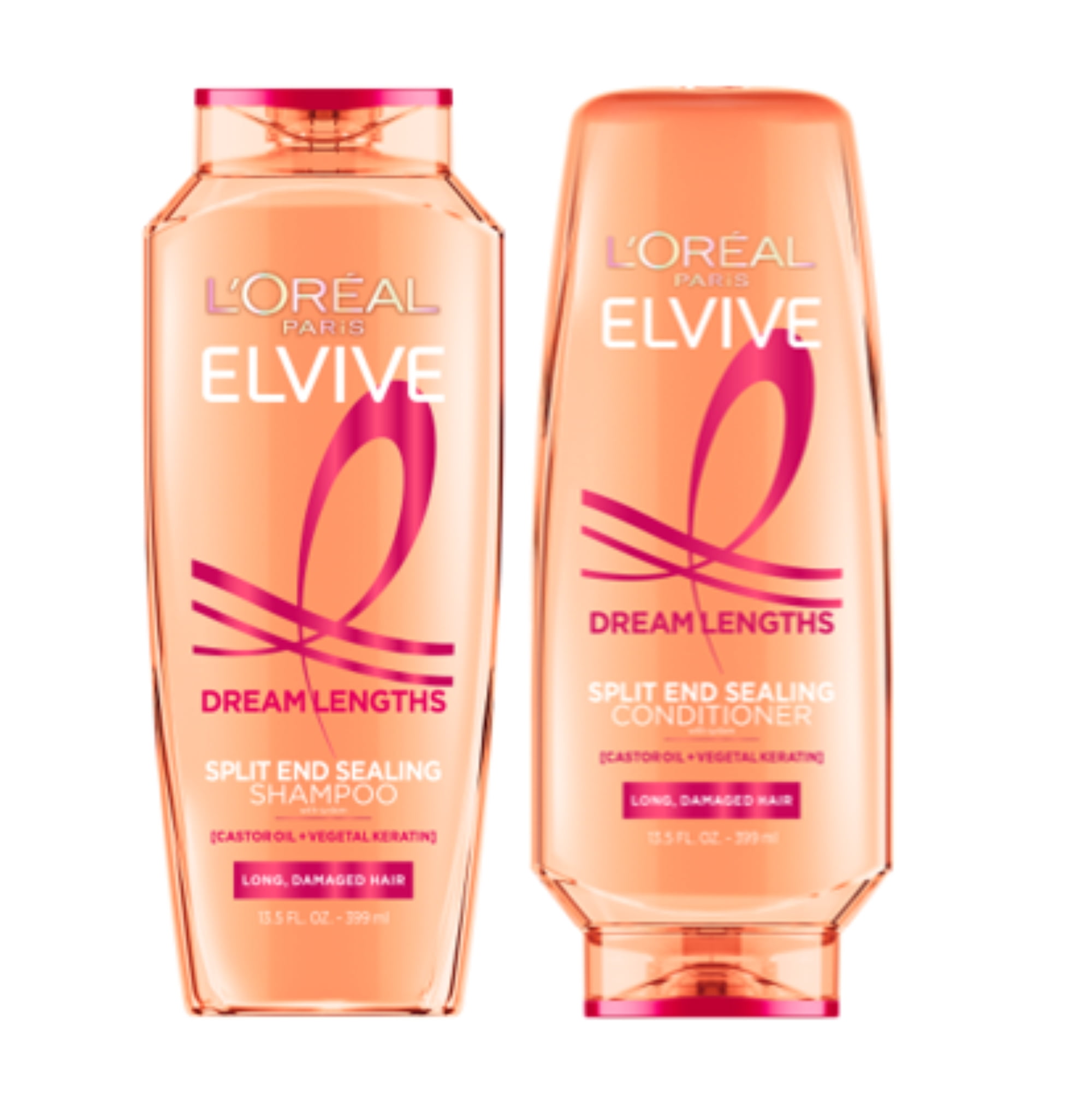 L'Oreal Paris Elvive Dream Lengths Restoring Shampoo and Detangler Conditioner Set with Castor ...