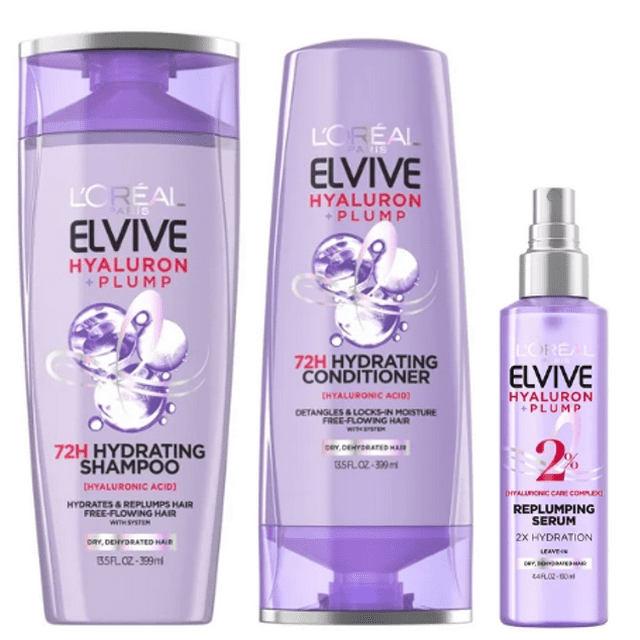 L'Oreal Paris Elvive Hyaluron Plump 72H Hydrating Shampoo, Conditioner ...