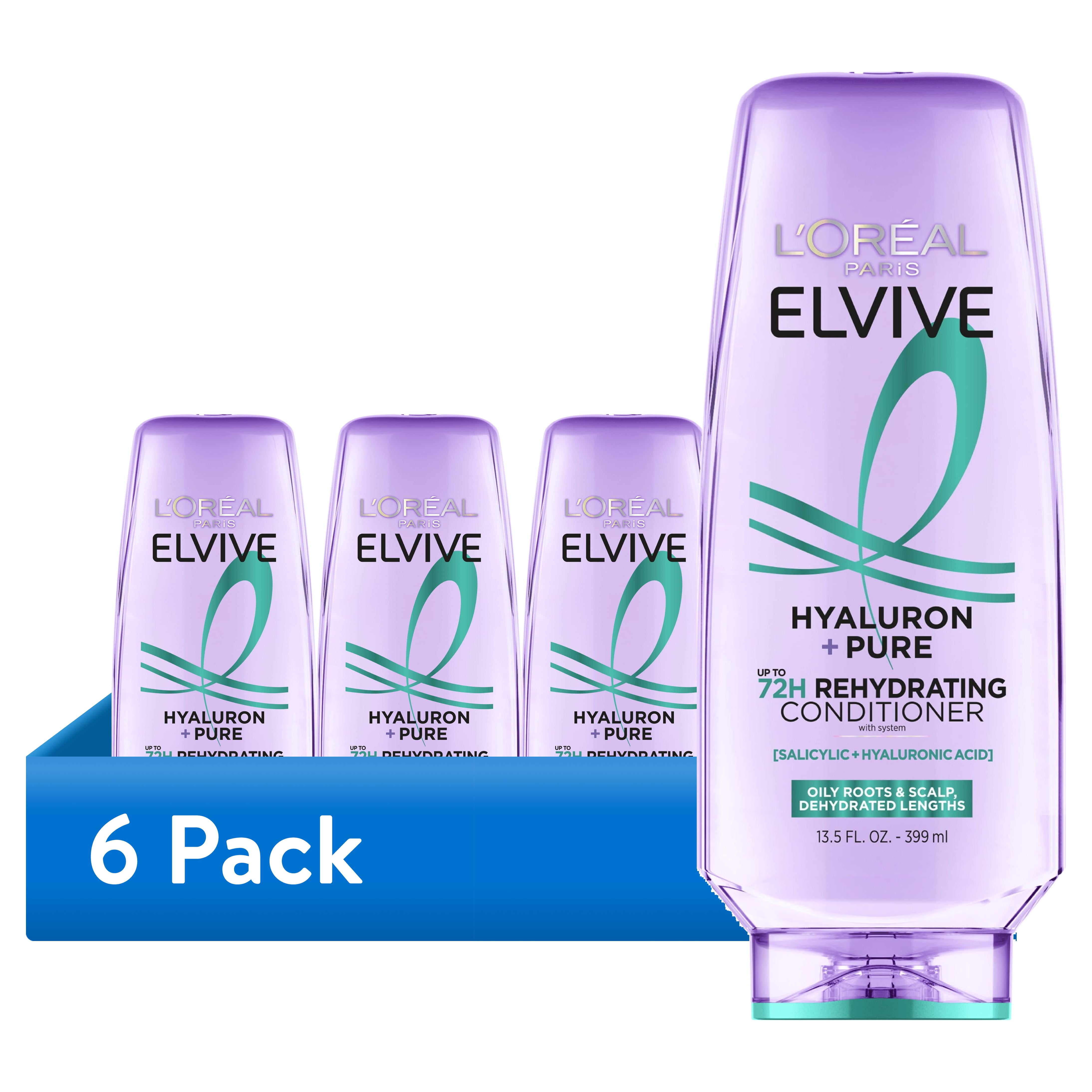 (6 pack) L'Oreal Paris Elvive Hyaluron Pure Moisturizing Conditioner for Oily Hair Squeeze ...