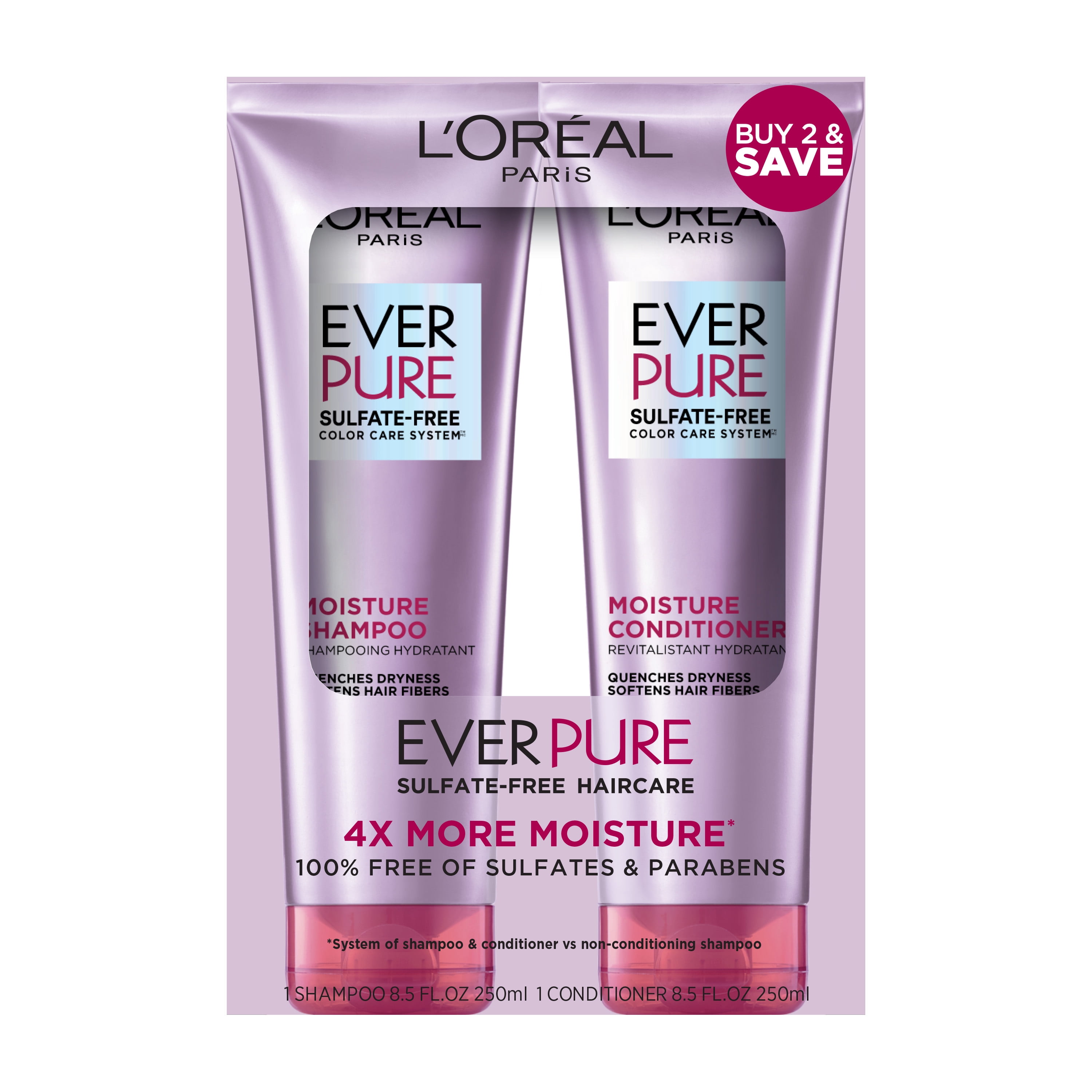 L'Oreal Paris EverPure Moisture Sulfate Free Shampoo and Conditioner, 1 ...
