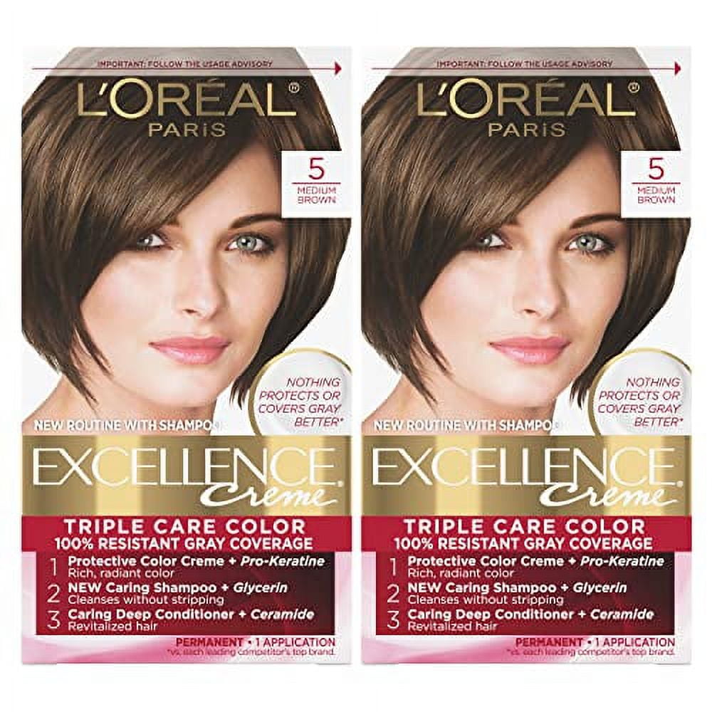 L'Oreal Paris Excellence Creme Permanent Hair Color, 5 Medium Brown ...