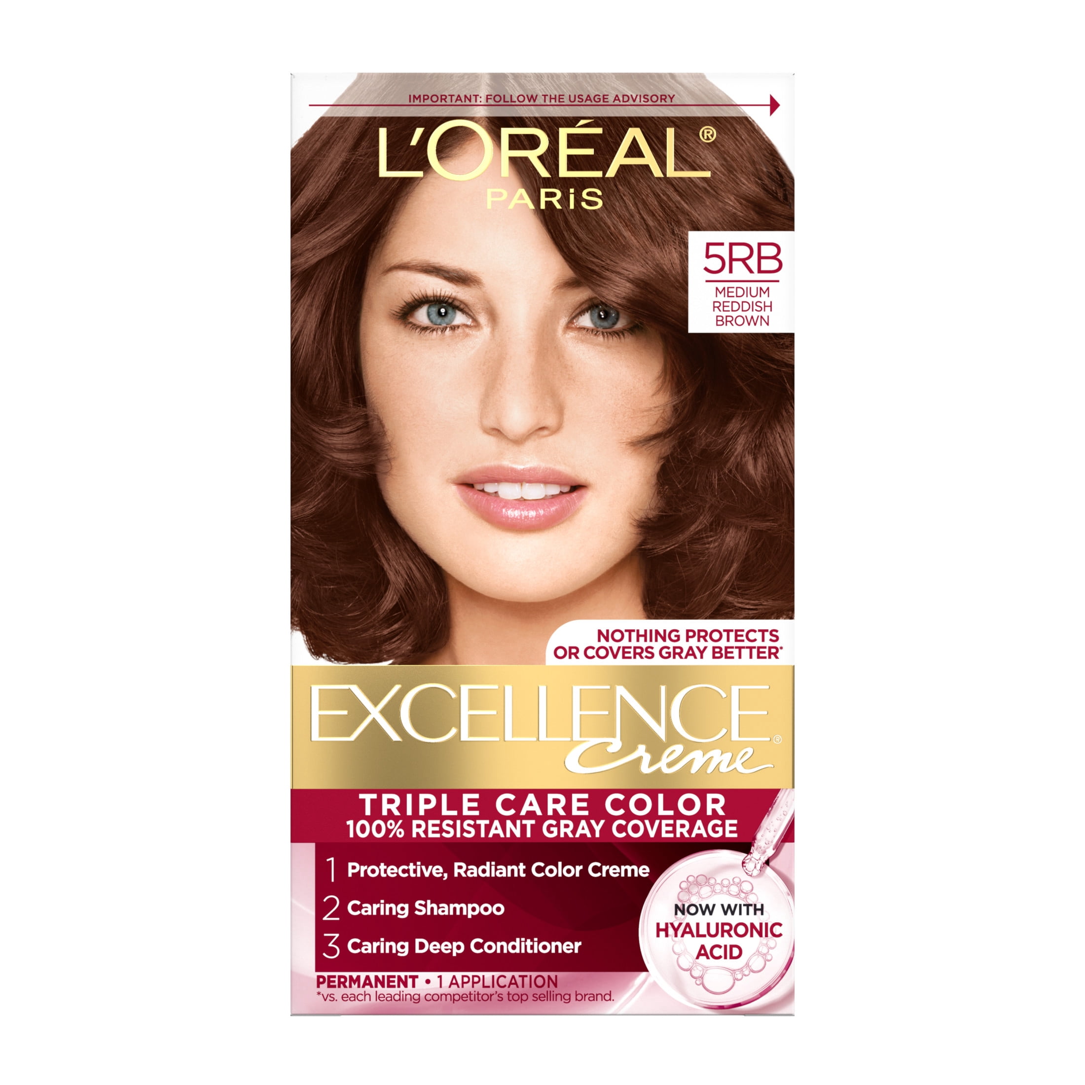 L'Oreal Paris Excellence Creme Hair Color, 5RB Medium Reddish Brown ...