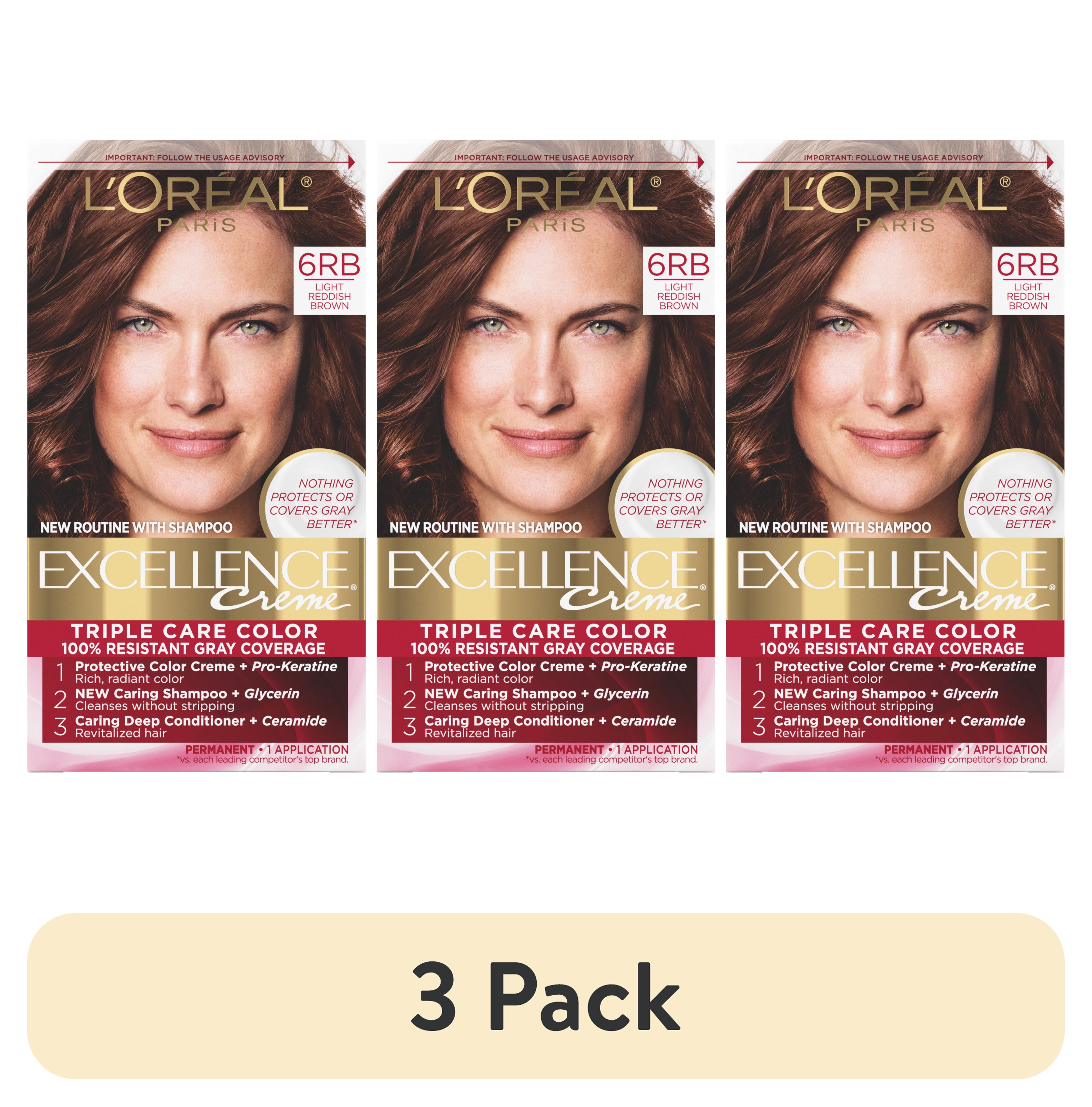 (3 pack) L'Oreal Paris Excellence Creme Permanent Hair Color, 6RB Light ...