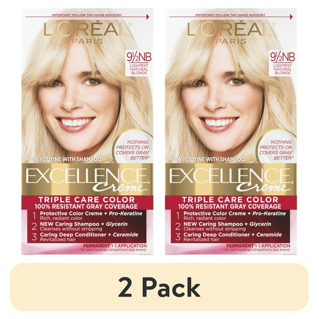 (2 pack) L'Oreal Paris Excellence Creme Permanent Hair Color, 9.5NB ...