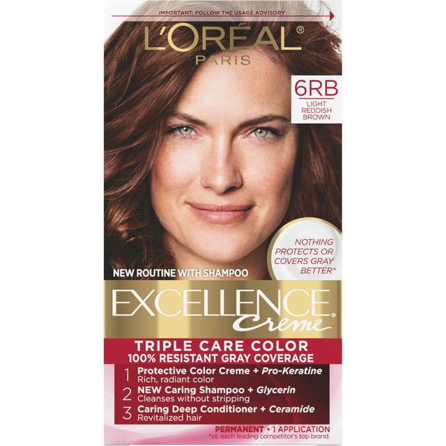 L'Oreal Paris Excellence Creme Hair Color, 6RB Light Reddish Brown, 100 ...