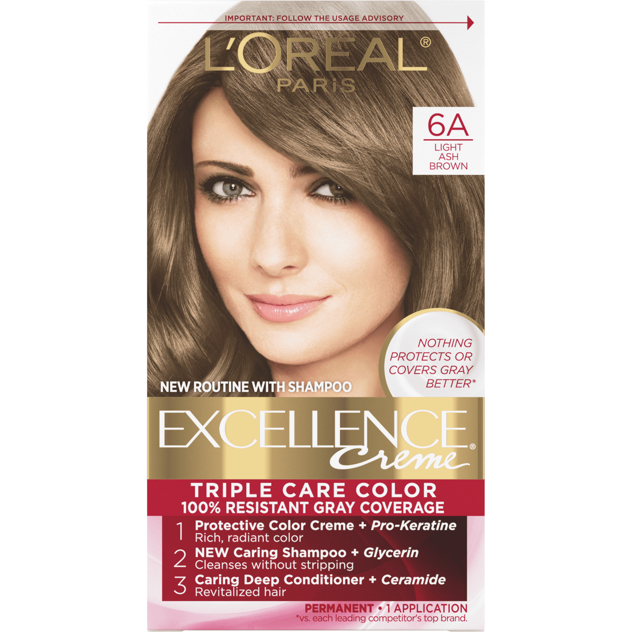 L'Oreal Paris Excellence Creme Permanent Triple Care Hair Color, Light ...